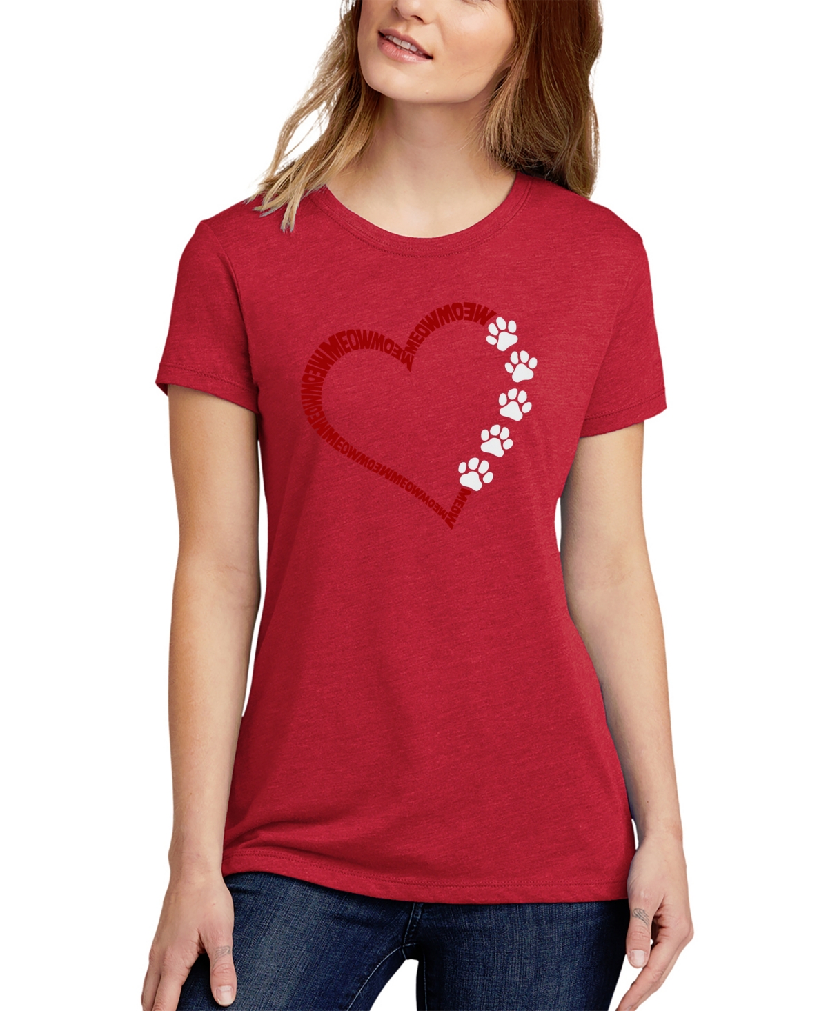 Click here for La Pop Art Womens Meow Heart Word Art Crew Neck T-... prices