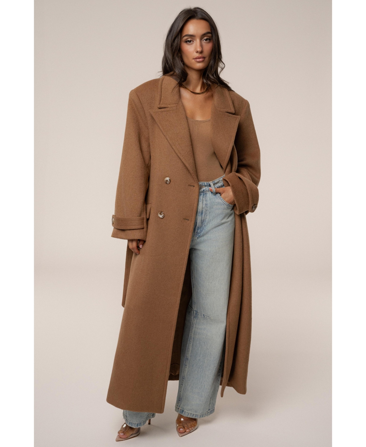 Click here for Jluxlabel Womens Empire Longline Coat - Brown prices