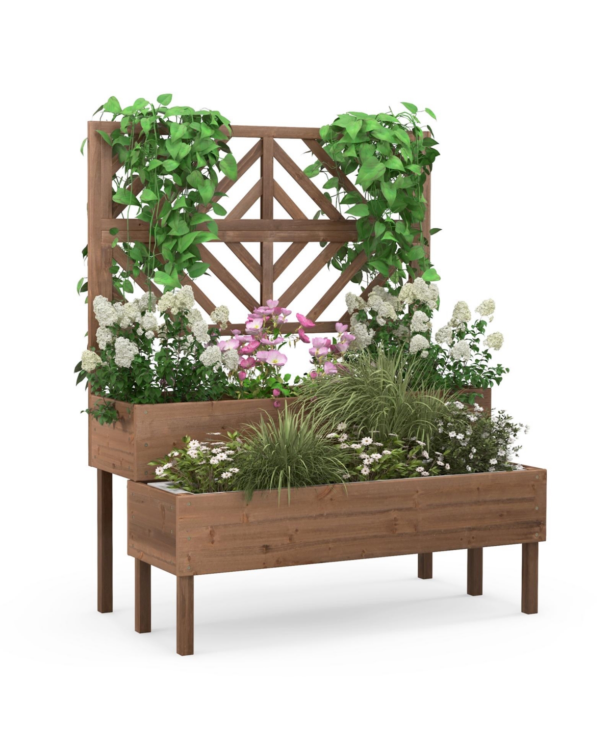 Click here for Sugift 2-Tier Raised Garden Bed with Trellis-Brown... prices