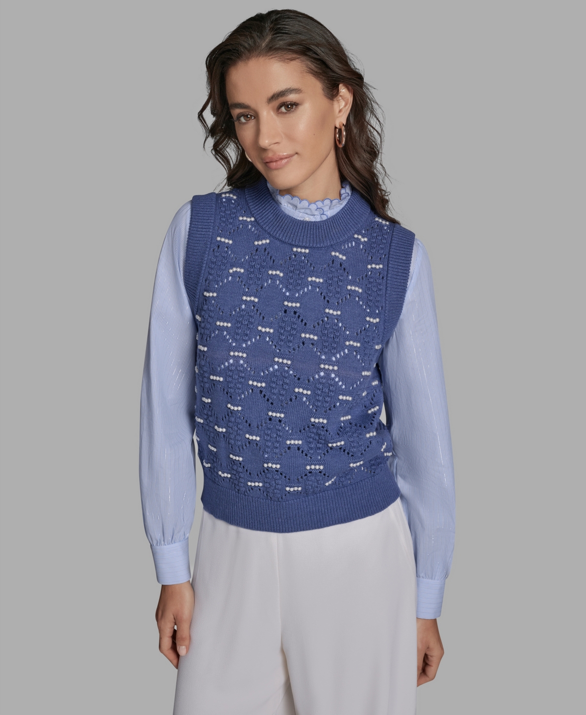 Click here for Bcbg Womens Crewneck Sleeveless Sweater - Denim He... prices