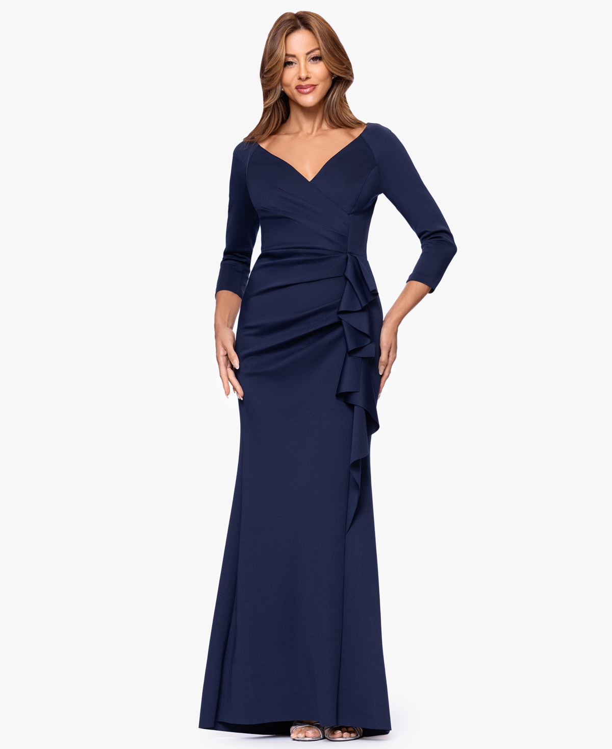 Click here for Xscape Petite V-Neck 3/4-Sleeve Dress - Midnight prices