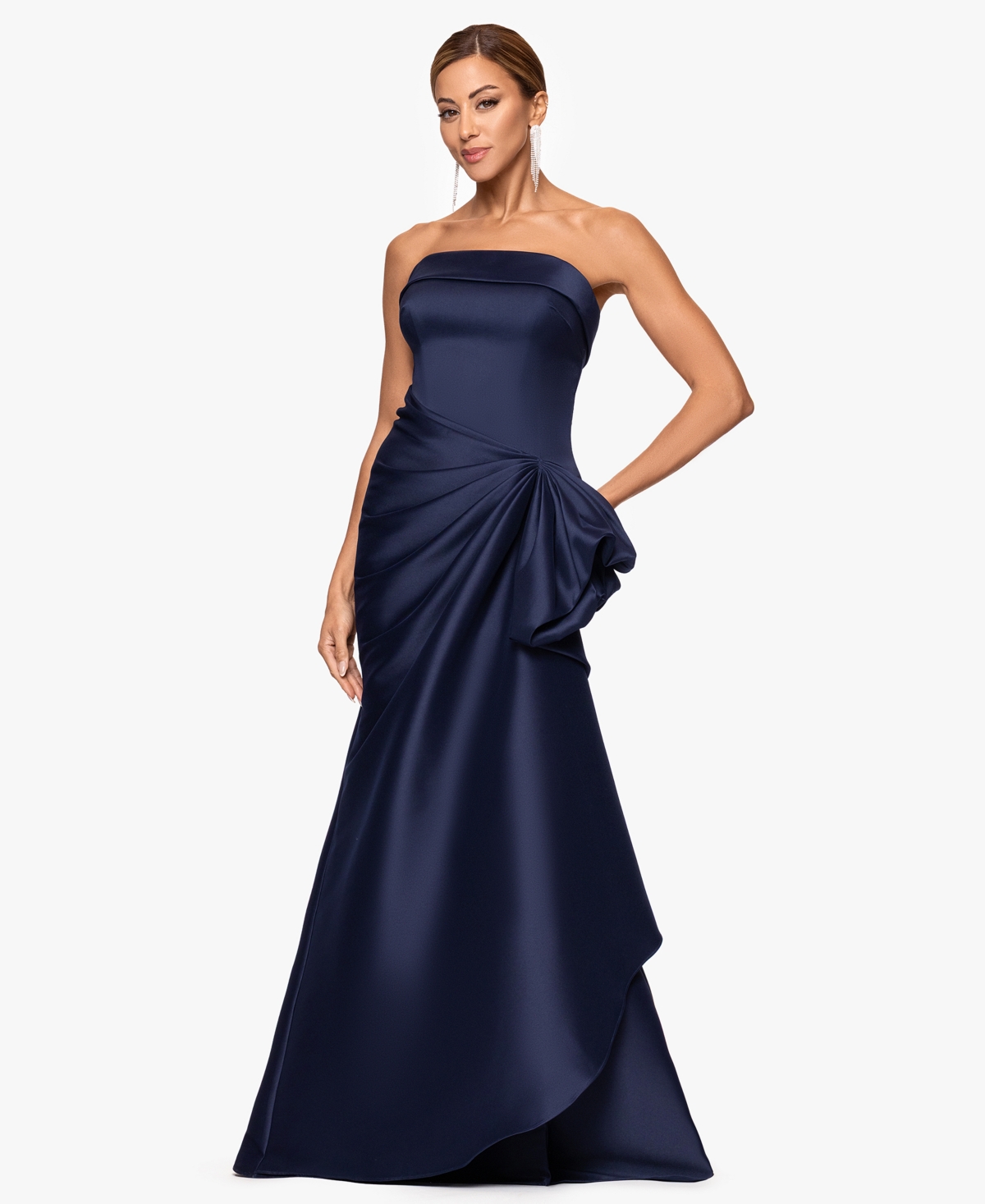 Click here for Xscape Petite Strapless Long Dress - Navy prices