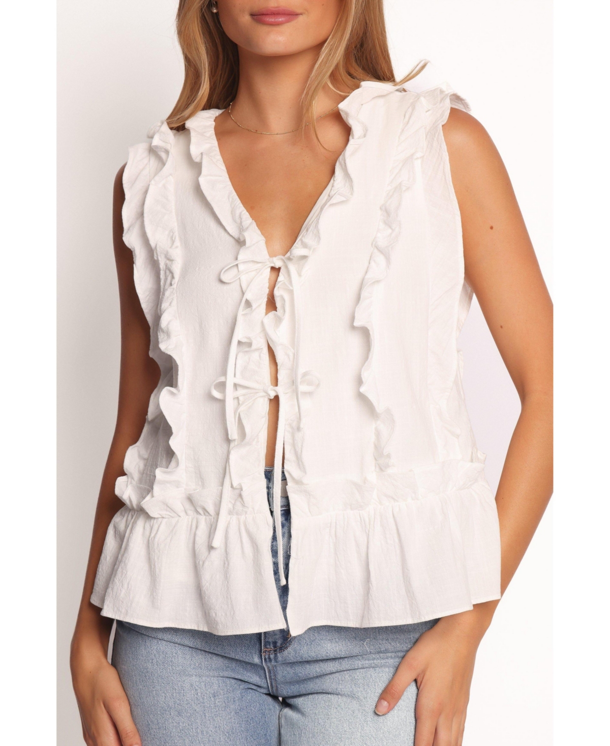 Click here for Petal and Pup Womens Athena Ruffle Top - White prices
