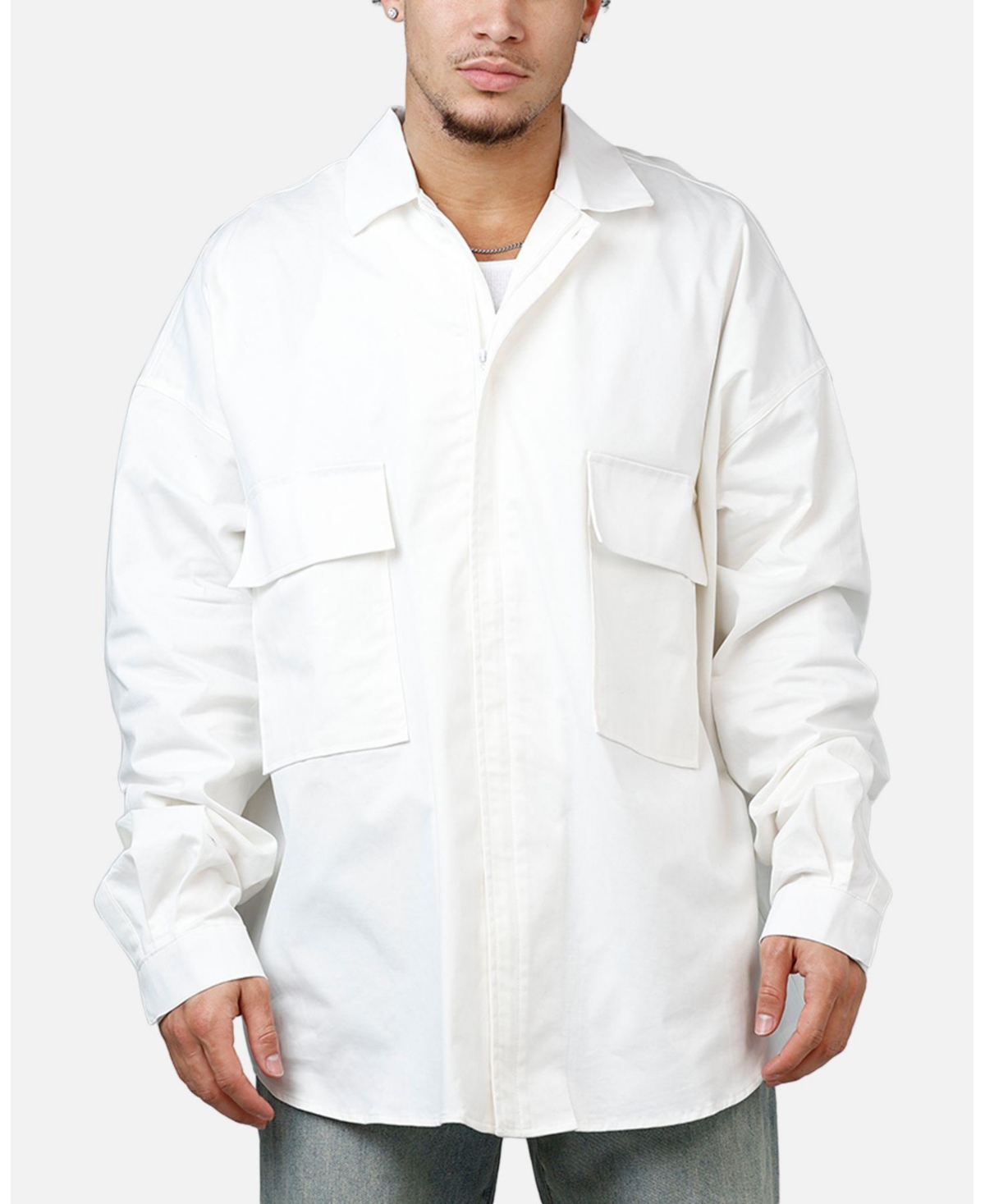 Click here for mnml Mens Oversized Cotton Button Shirt - white prices