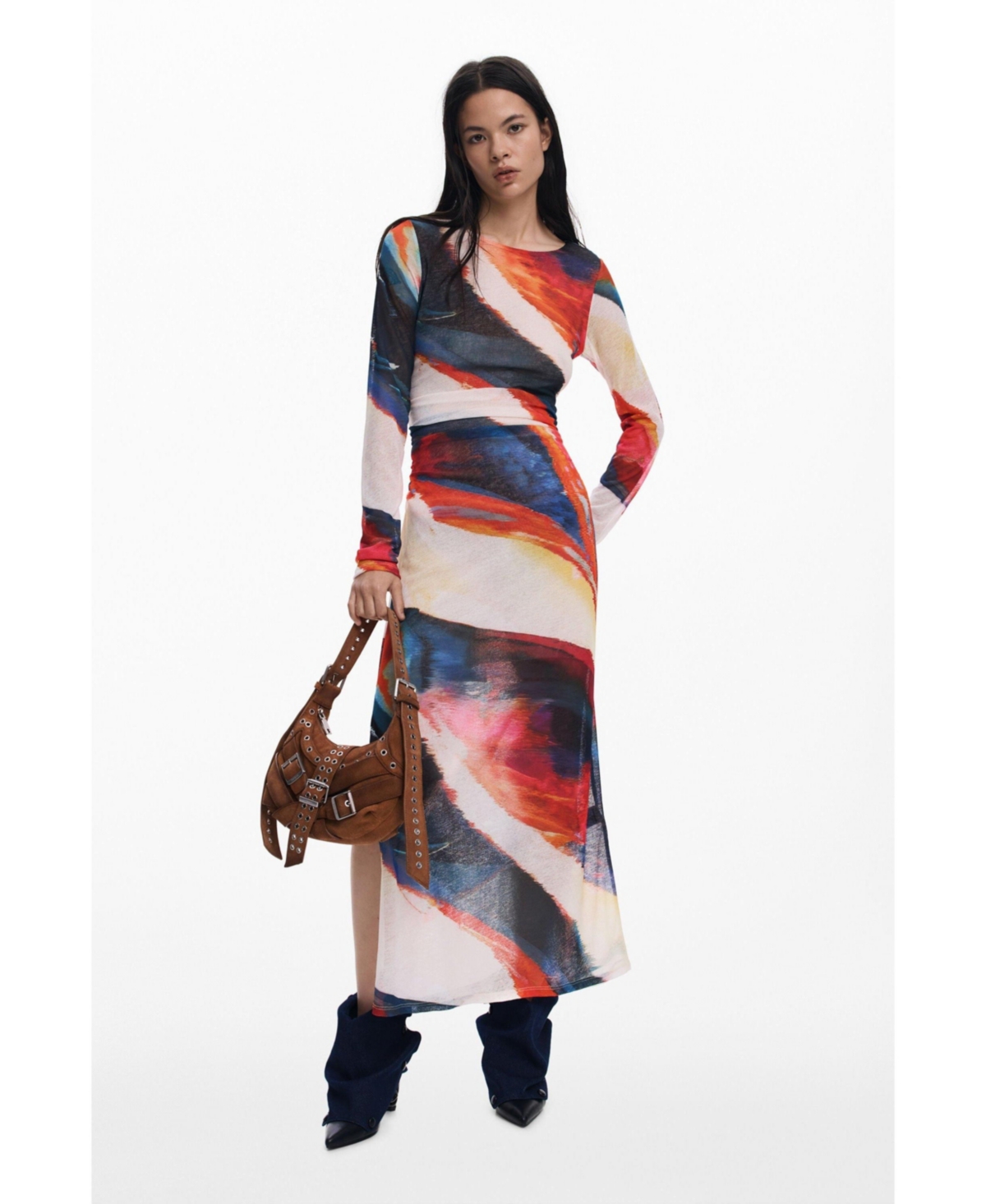 Click here for Desigual Womens Long dress with waves - Orange red prices