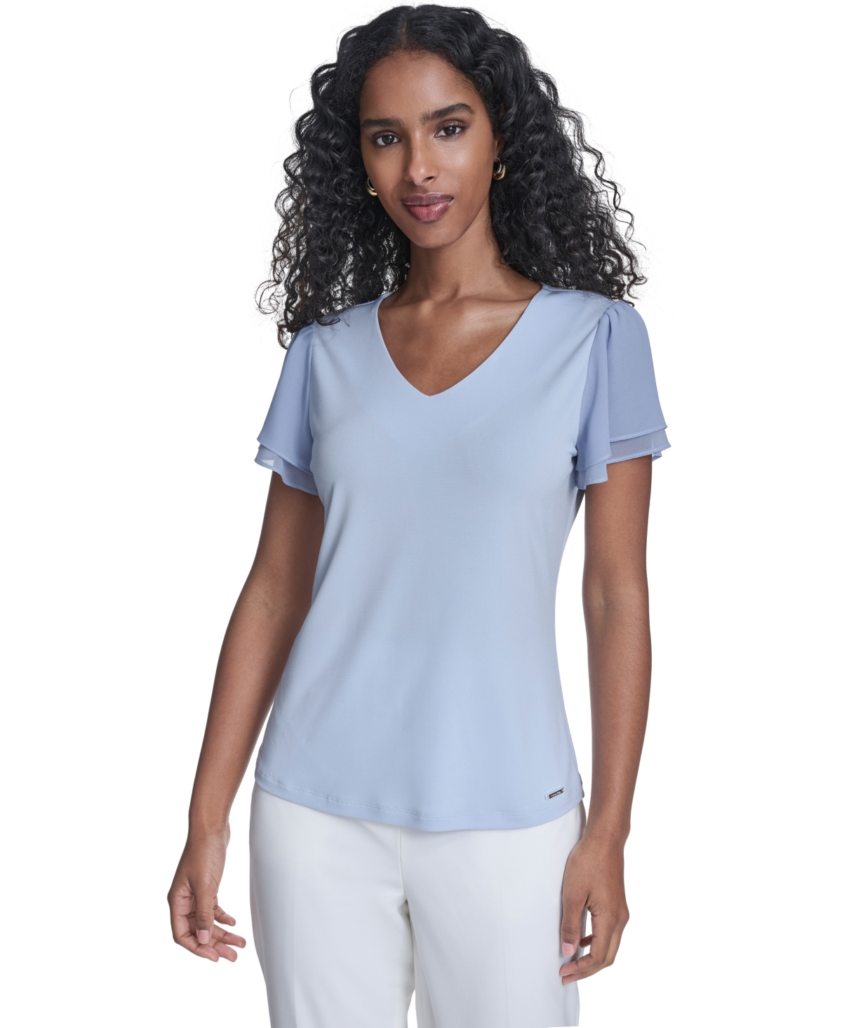 Click here for Calvin Klein Womens Solid V-Neck Blouse - Zen prices
