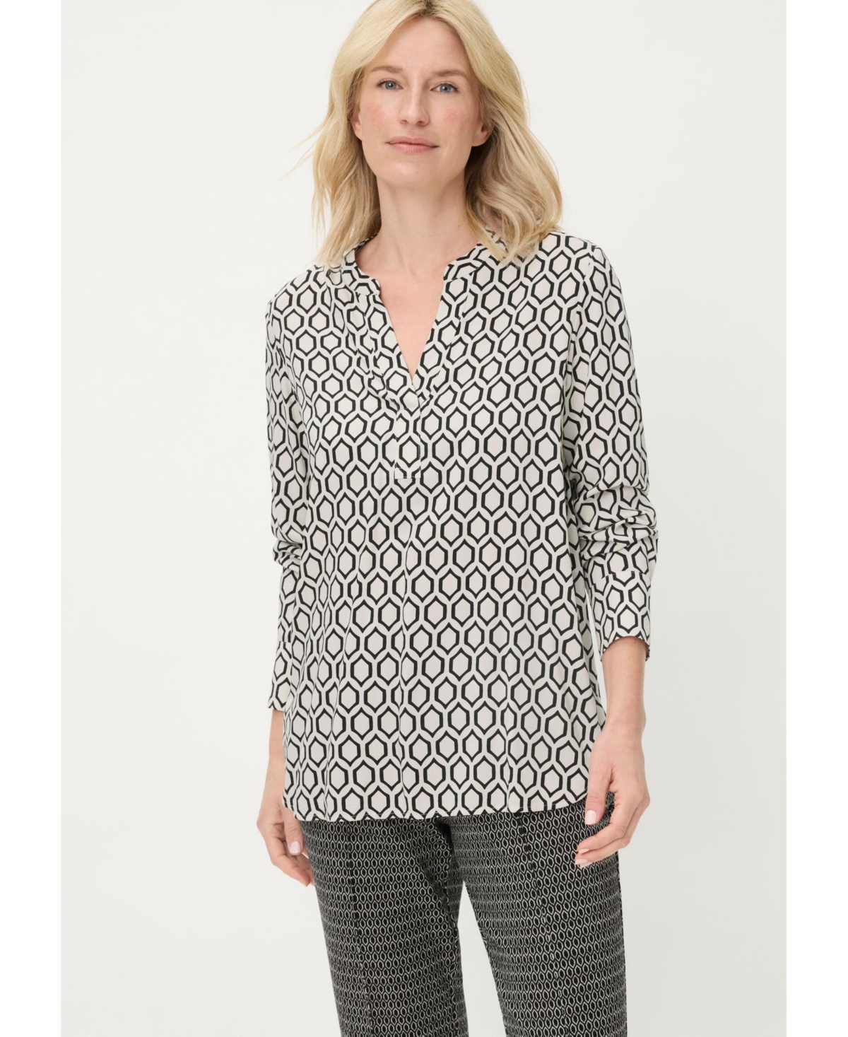 Click here for Olsen Womens Graphic Tunic Blouse - Almond beige prices