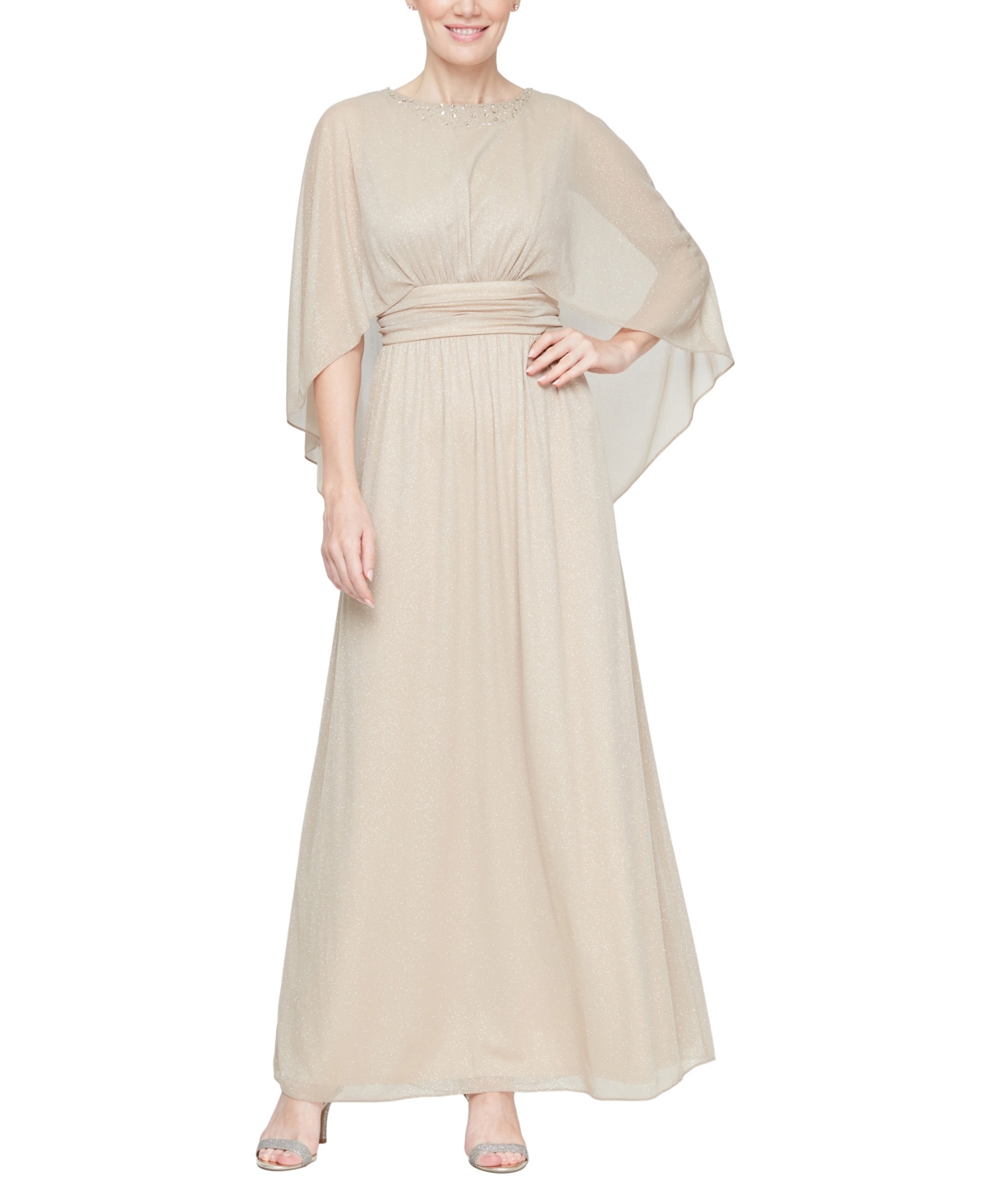 Click here for Sl Fashions Petite Ruched Waist Maxi Dress - Champ... prices