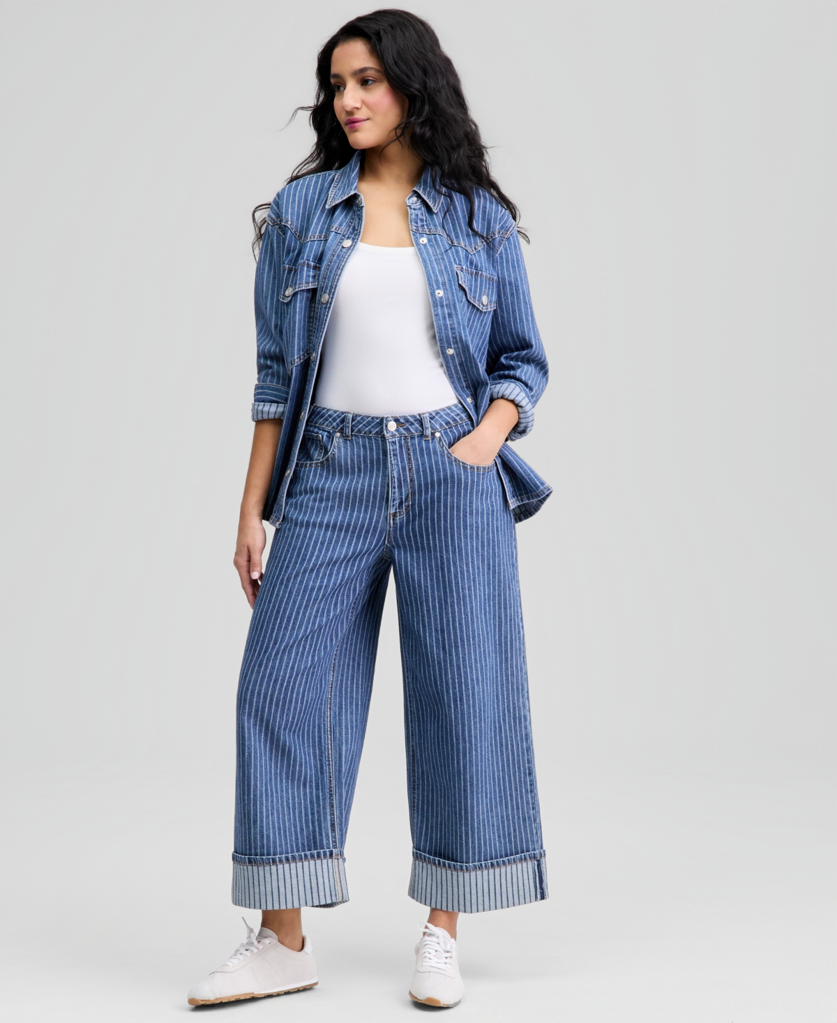 Click here for And Now This Petite Striped Cuffed Wide-Leg Jeans... prices