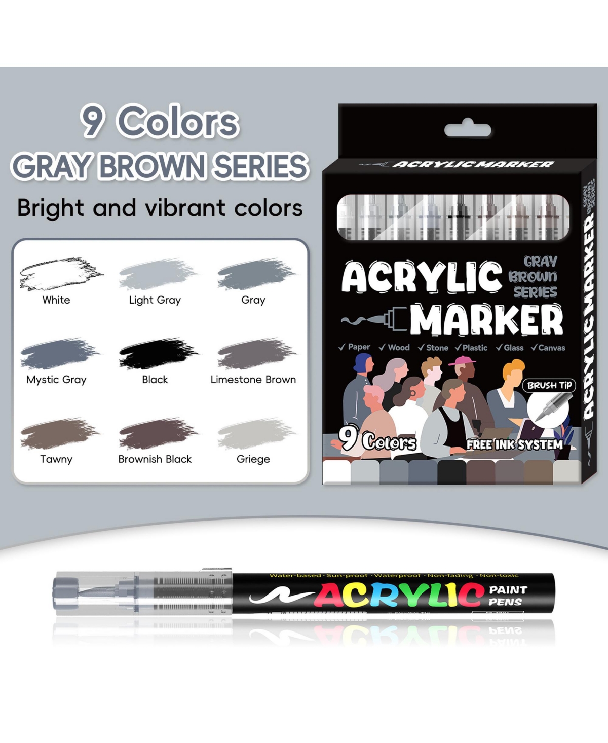 Click here for Htutwoo 9 Colors Gray Brown Series Acrylic Markers... prices
