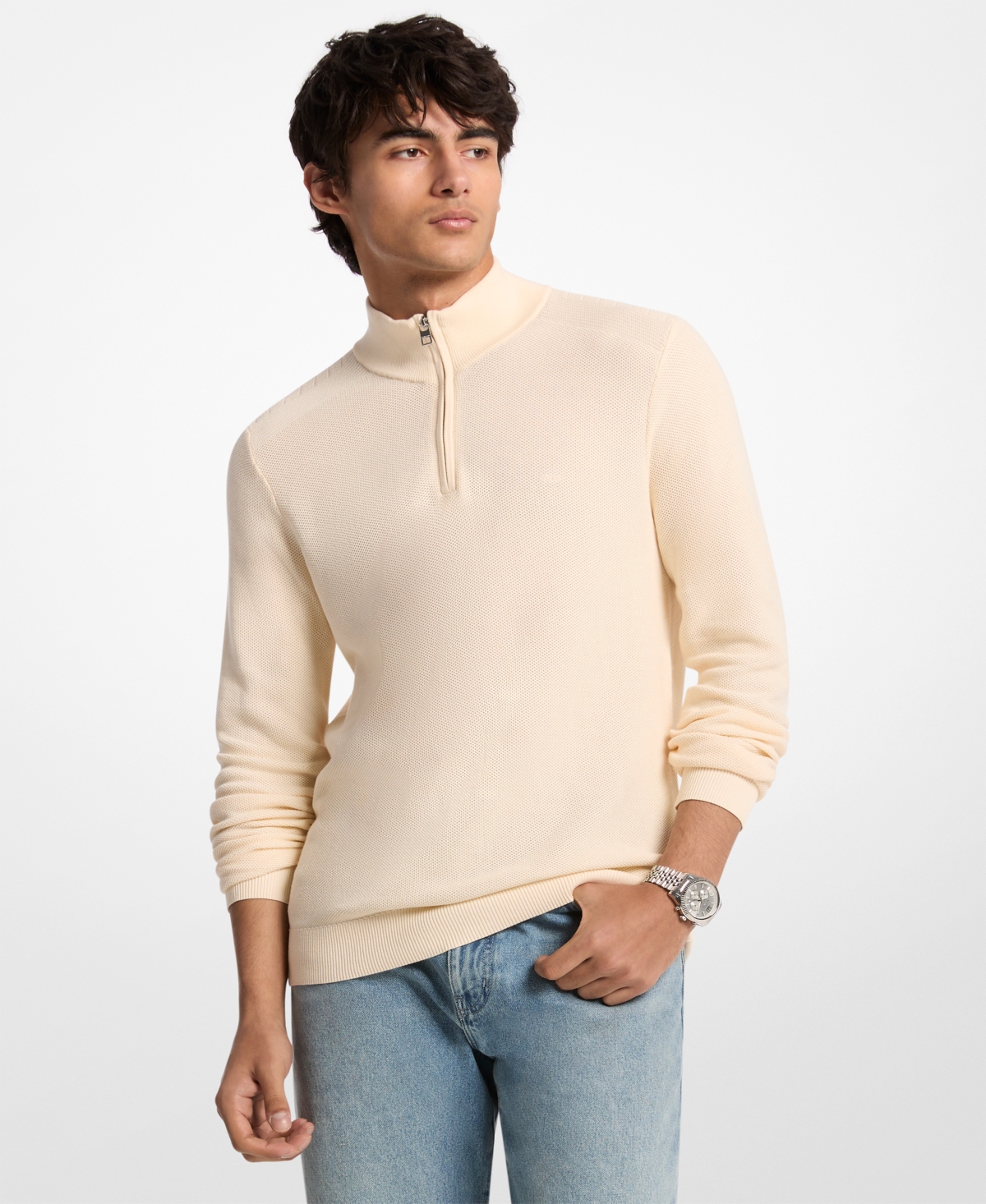 Click here for Michael Kors Mens Mouline Texture Quarter-Zip Swea... prices