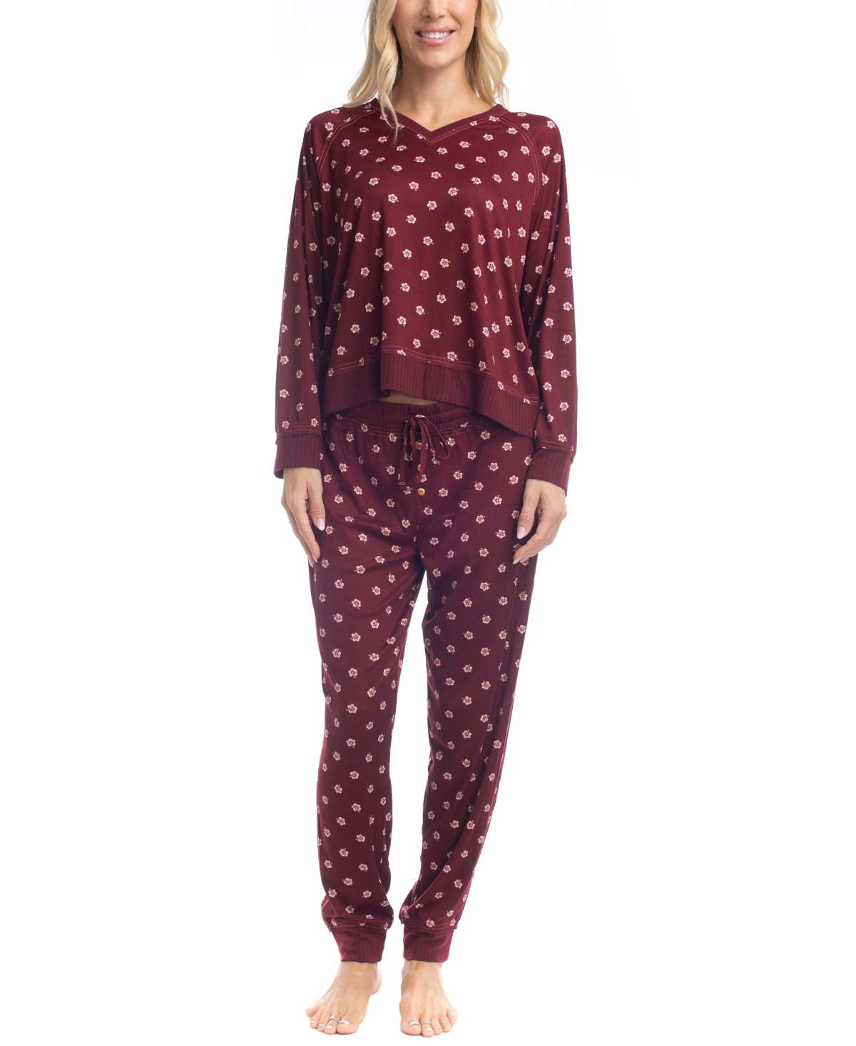 Click here for Ocean Pacific Sandy Sundown L/S Pj Set - Plum Hibi... prices