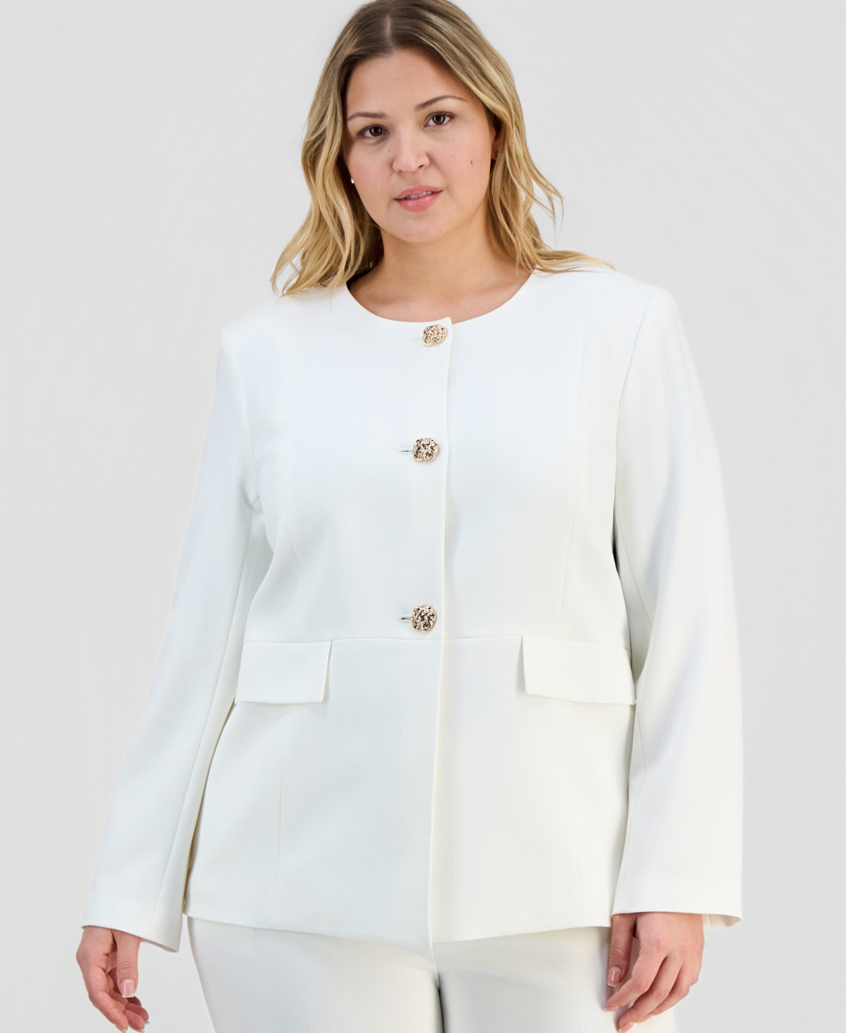 Click here for Kasper Plus Size Stretch Crepe Button-Front Jacket... prices