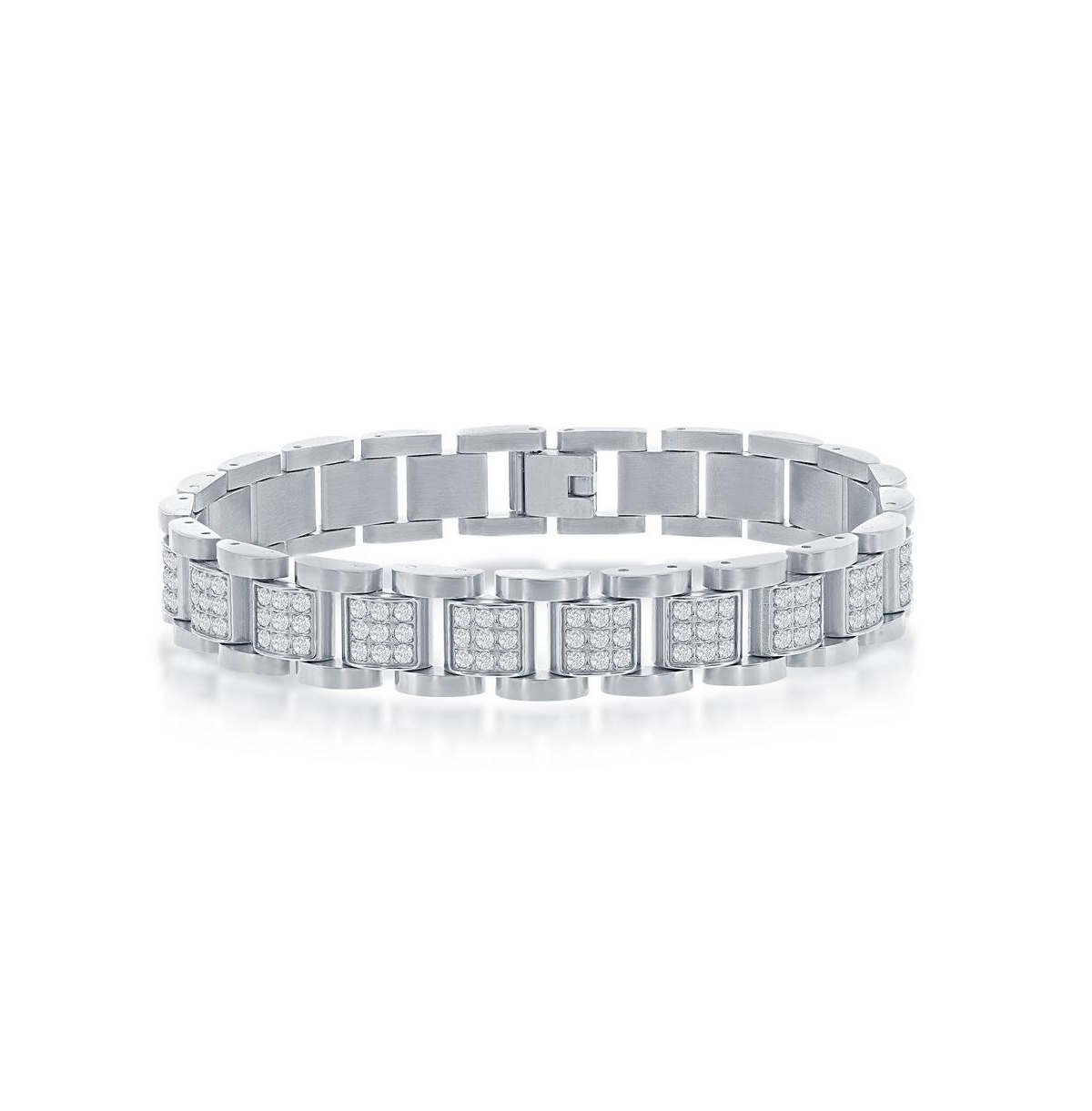 Click here for Metallo Stainless Steel Cz Square Link Bracelet -... prices