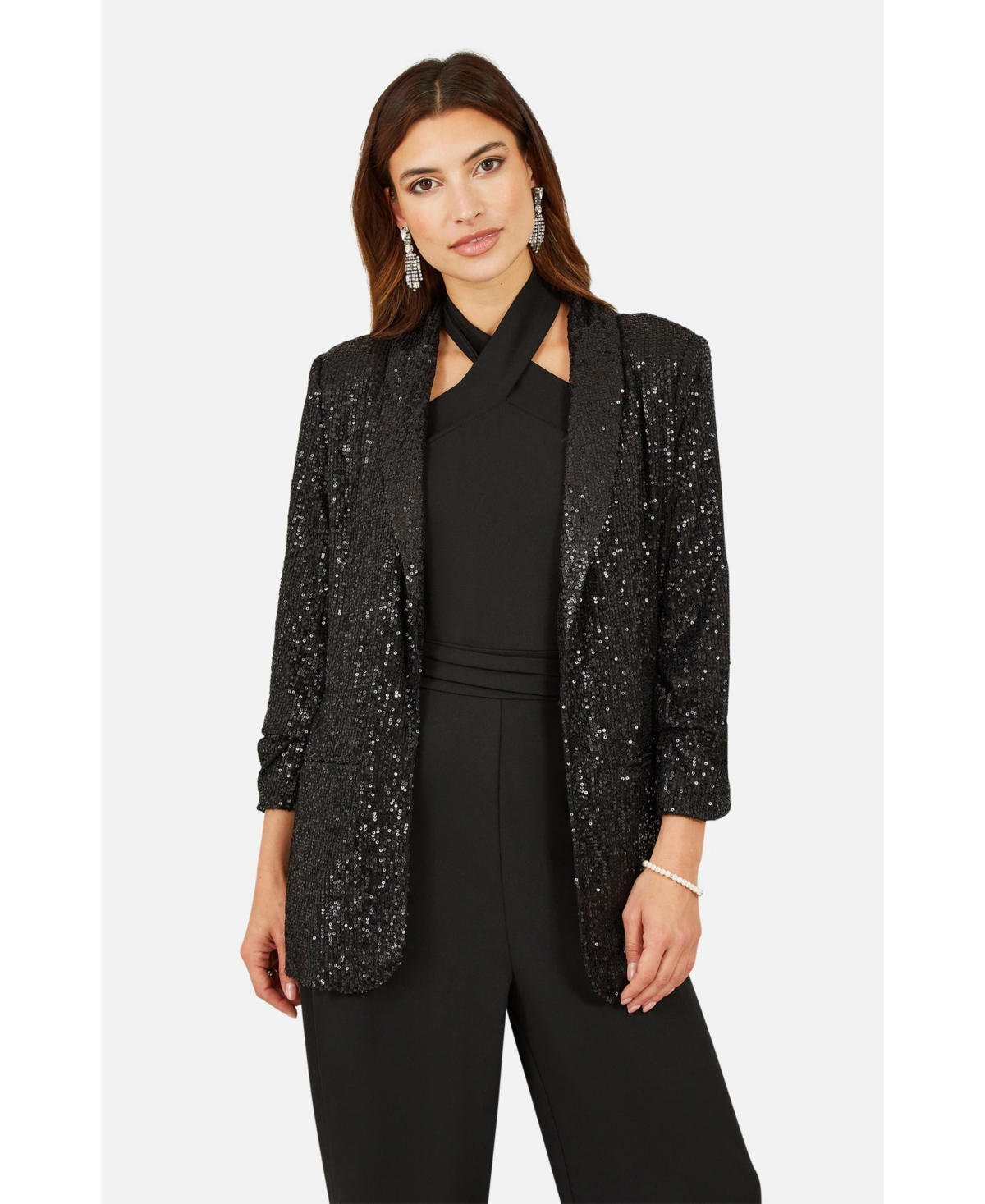 Click here for Yumi Womens Sequin Blazer With Pockets - Black prices