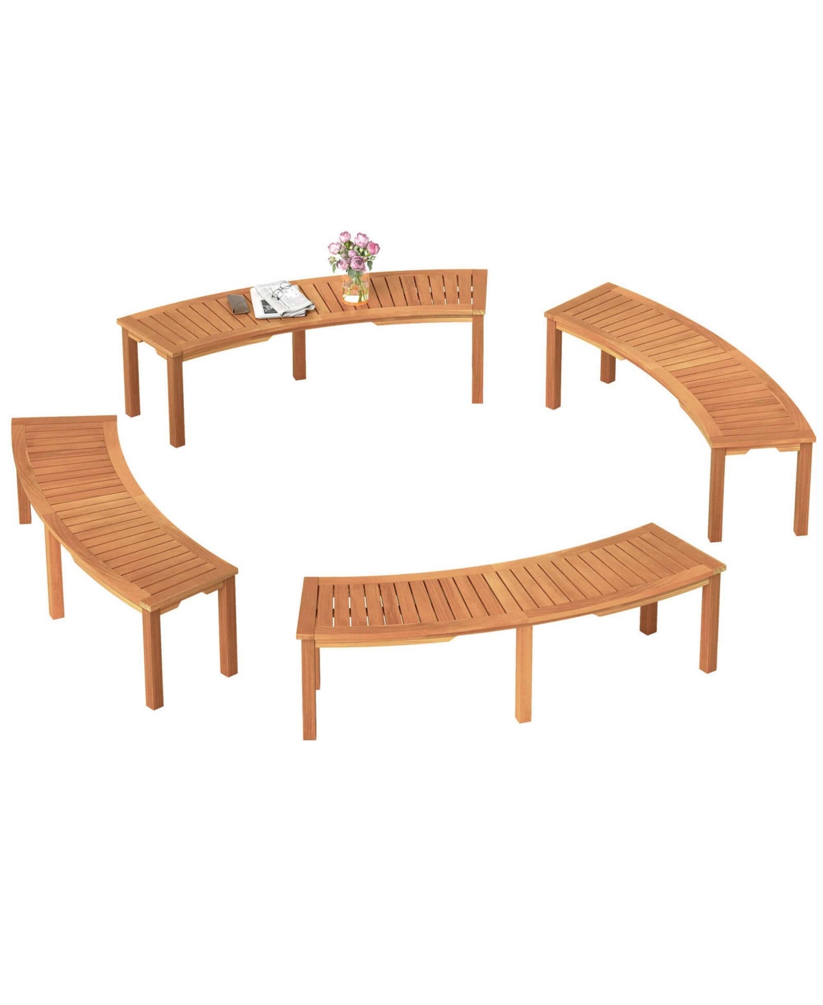Click here for 4 Pcs Outdoor Curved Bench with Slatted Seat Solid... prices