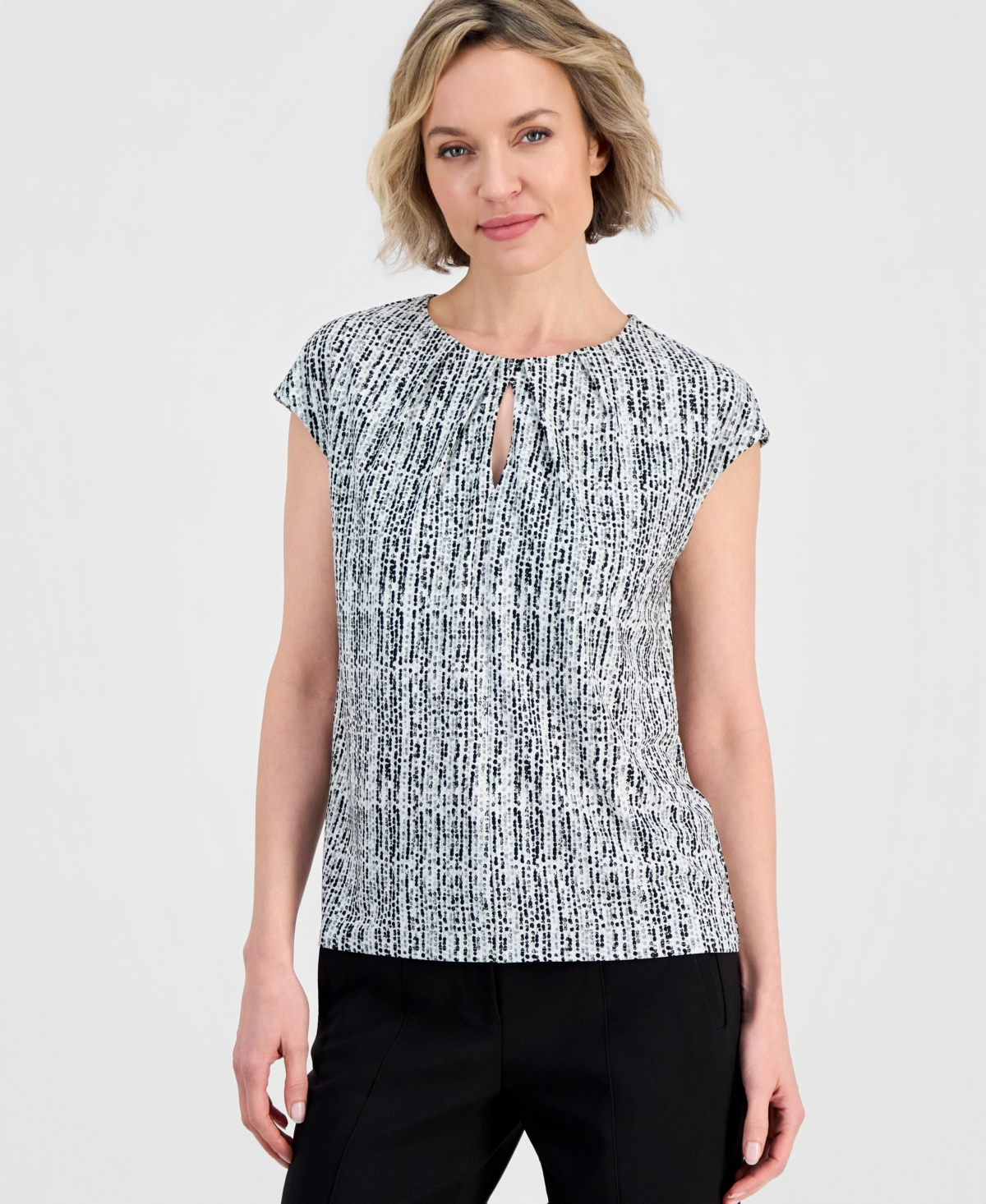 Click here for Anne Klein Womens Pleat-Keyhole-Neck Short-Sleeve... prices