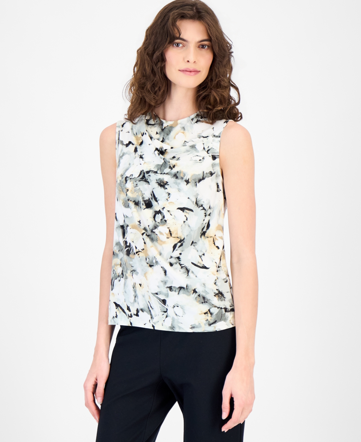 Click here for Anne Klein Womens Sleeveless Asymmetric Pleated To... prices