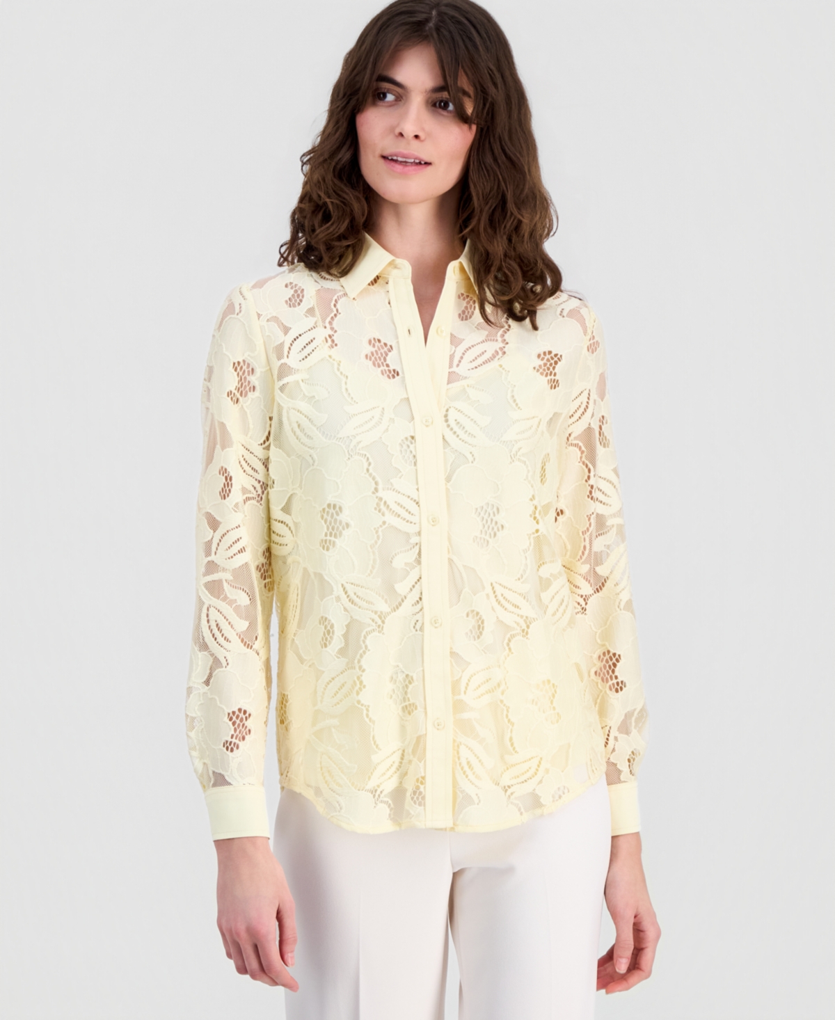 Click here for Anne Klein Womens Collared Lace Button-Front Shirt... prices