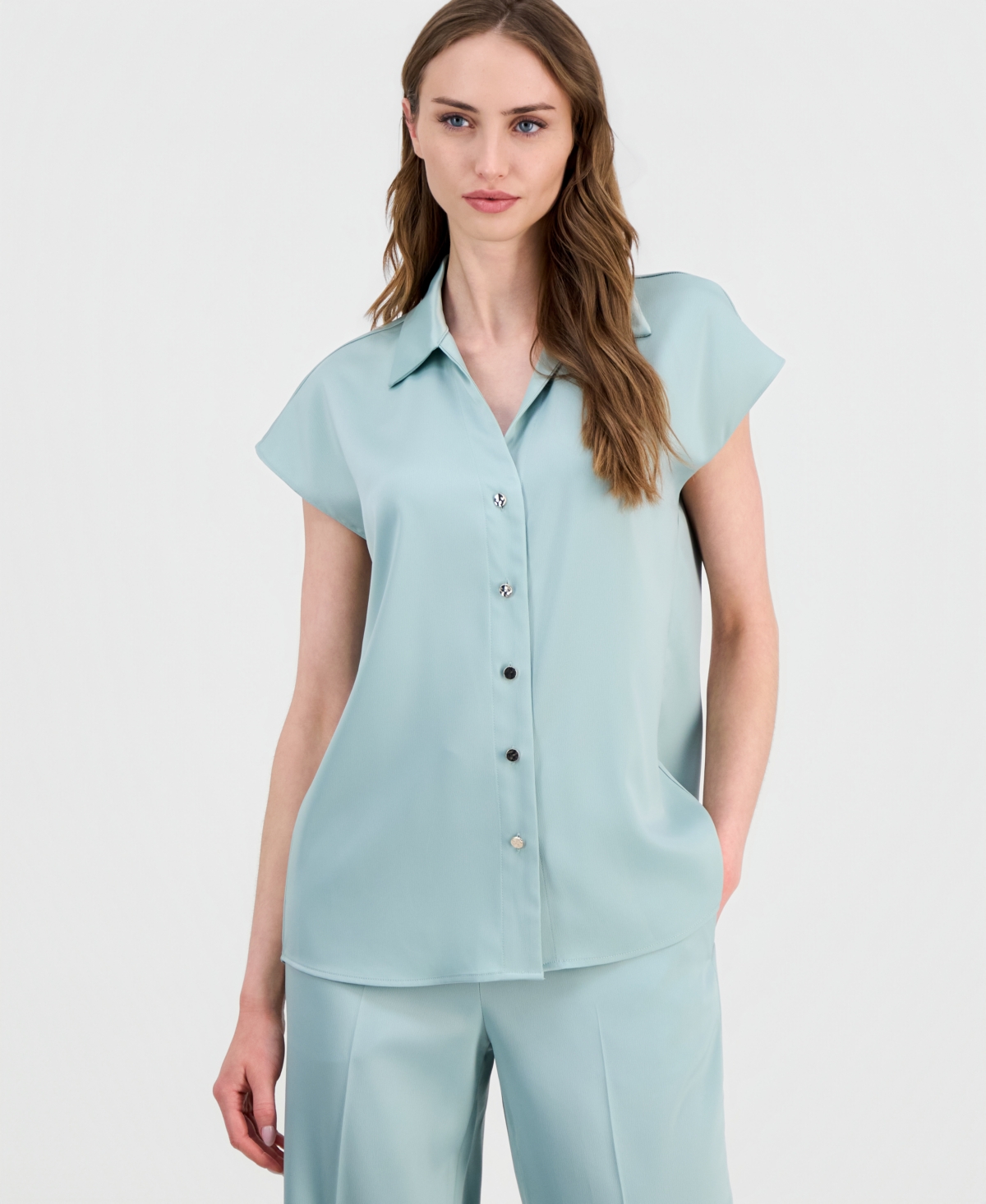 Click here for Anne Klein Womens Short-Sleeve Blouse - Soft Aloe prices