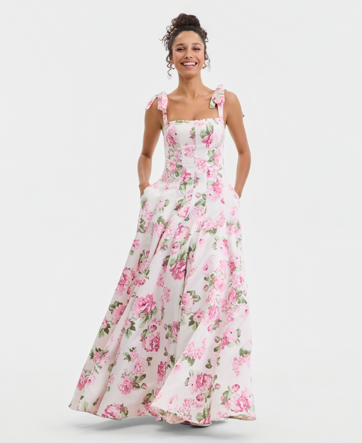 Click here for B Darlin Juniors Floral Print Sleeveless Gown - CR... prices