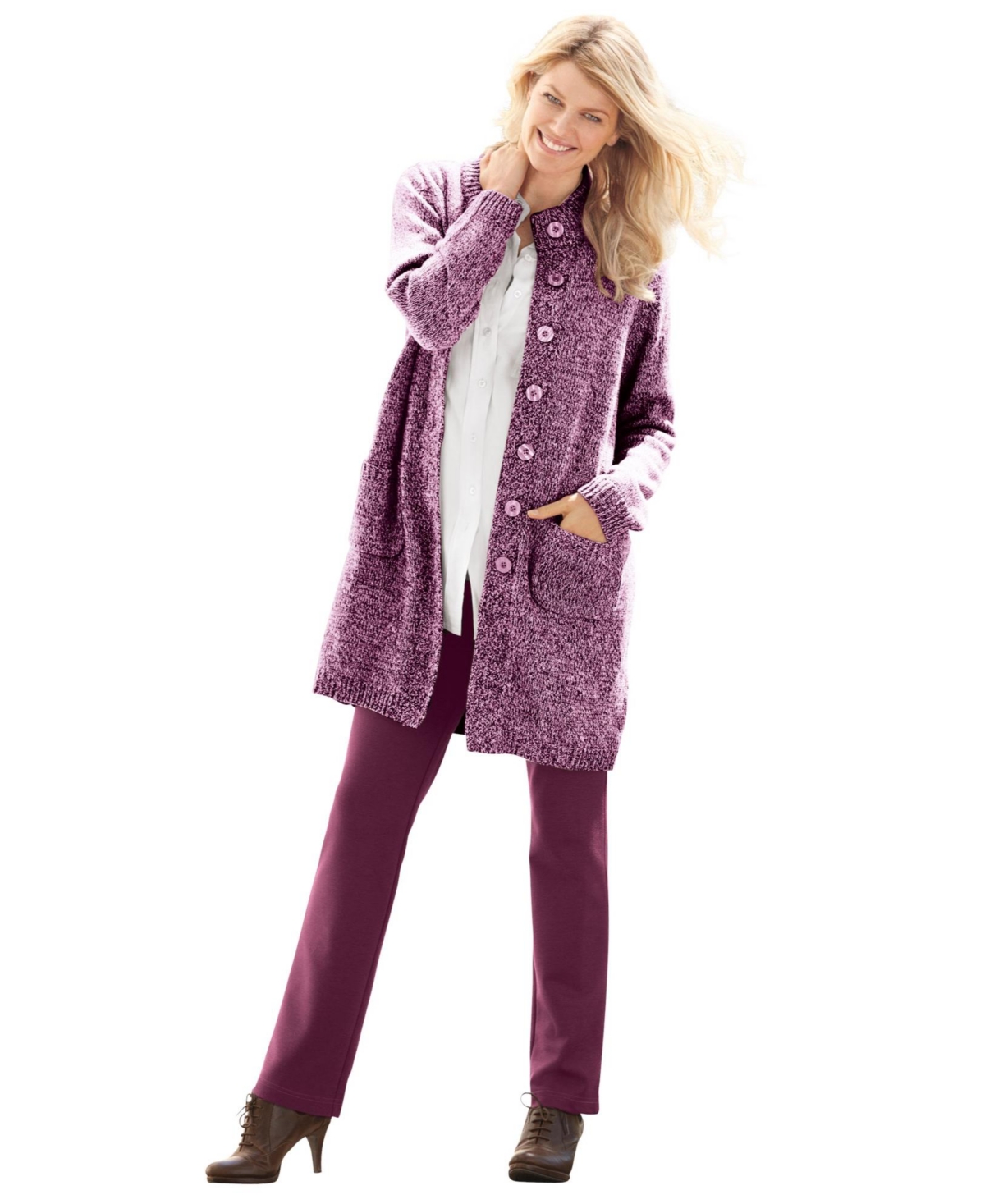 Click here for Woman Within Plus Size Marled Sweater Jacket - Dee... prices