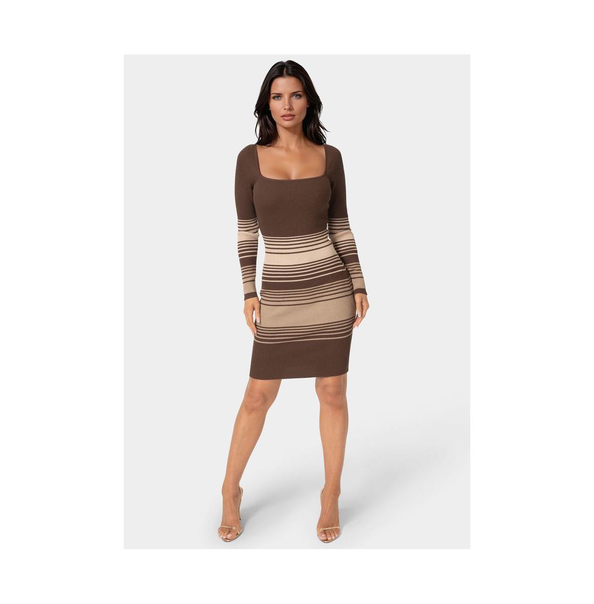 Click here for Bebe Womens Stripe Rib Sweater Midi Dress - Chocol... prices