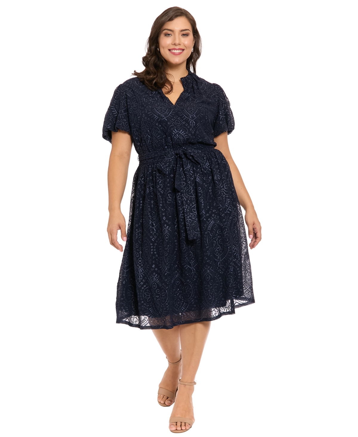 Click here for London Times Plus-Size Cap-Sleeve Midi Dress - Nav... prices