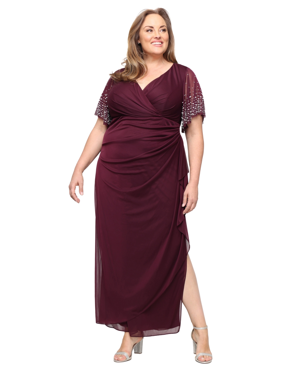 Click here for Alex Evenings Plus Size Embellished-Sleeve Draped... prices