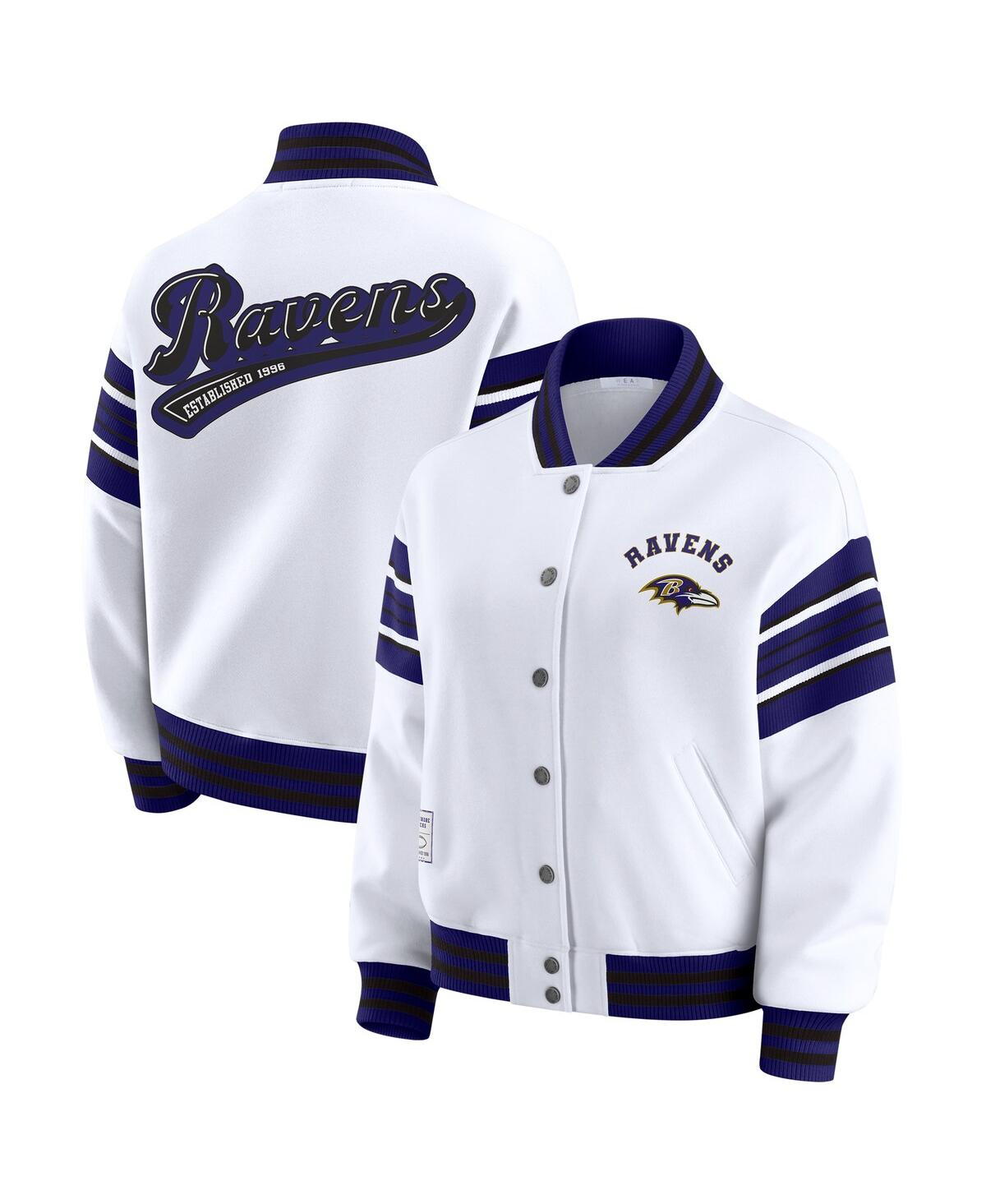 Click here for Womens White Baltimore Ravens Full-Snap Fleece Swe... prices