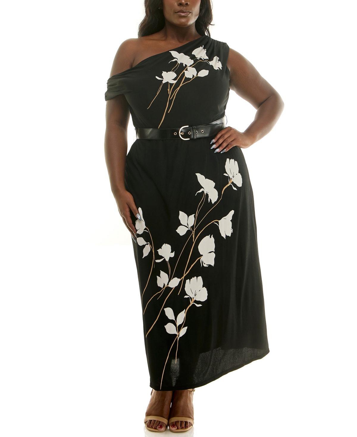 Click here for Taylor Plus Size Belted Placement Maxi Dress - Bla... prices