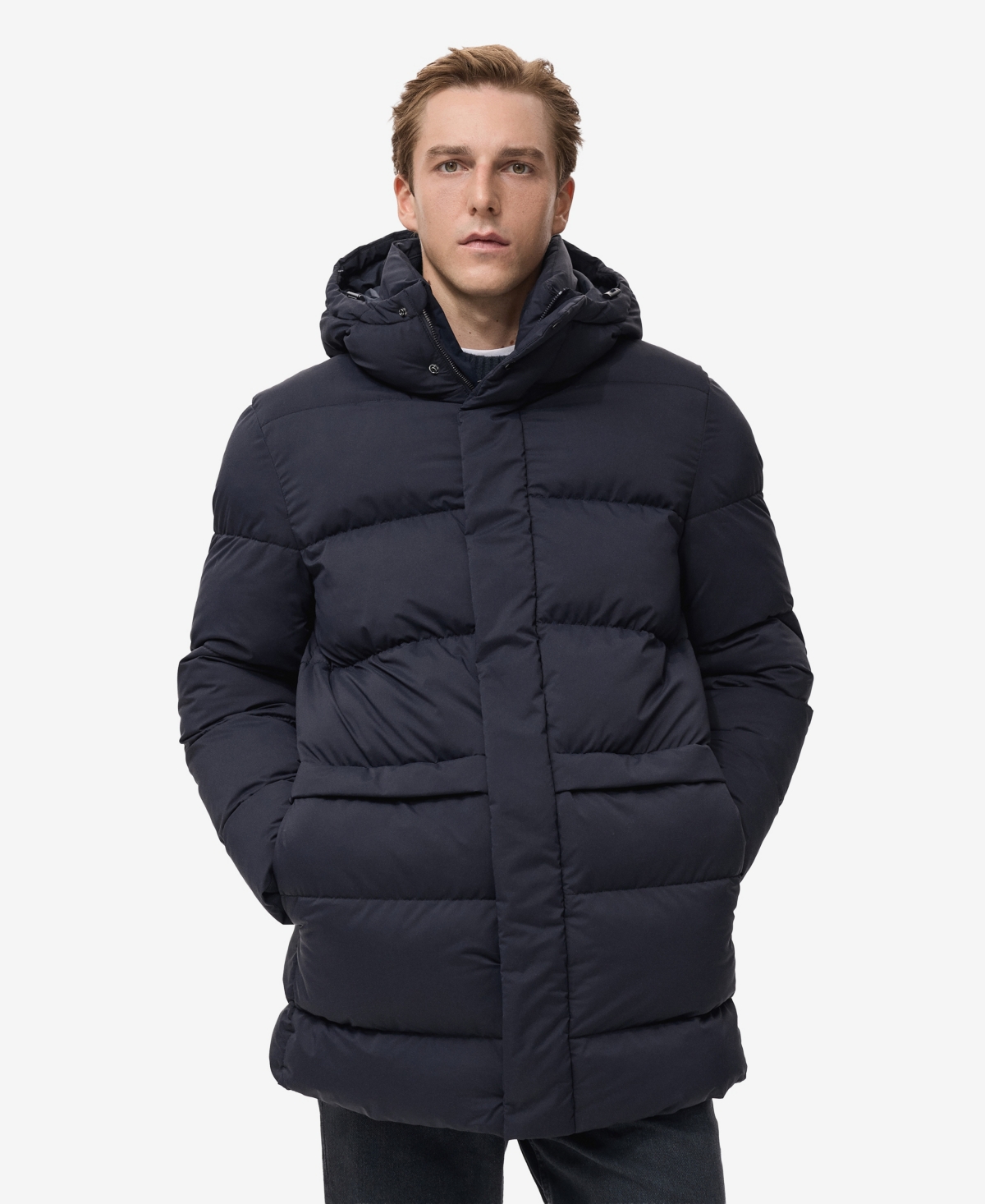 Click here for Mango Mens Water-Repellent Hood Puffer Coat - Navy prices