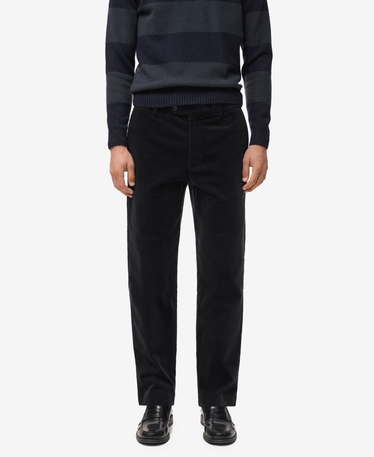 Click here for Mango Mens Regular Fit Corduroy Cotton Pants - Bla... prices