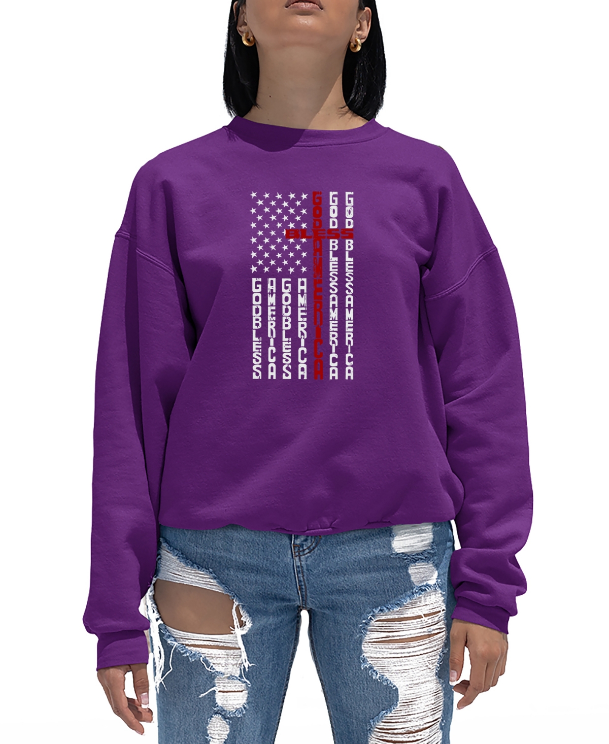 Click here for La Pop Art Womens Cross Flag Word Art Crewneck Swe... prices