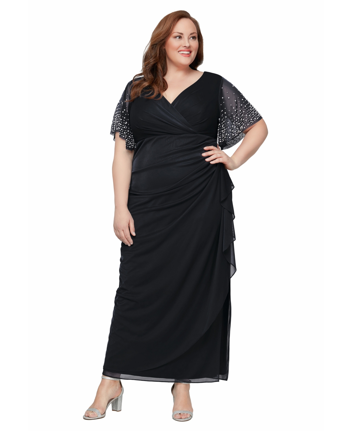 Click here for Alex Evenings Plus Size Embellished-Sleeve Draped... prices