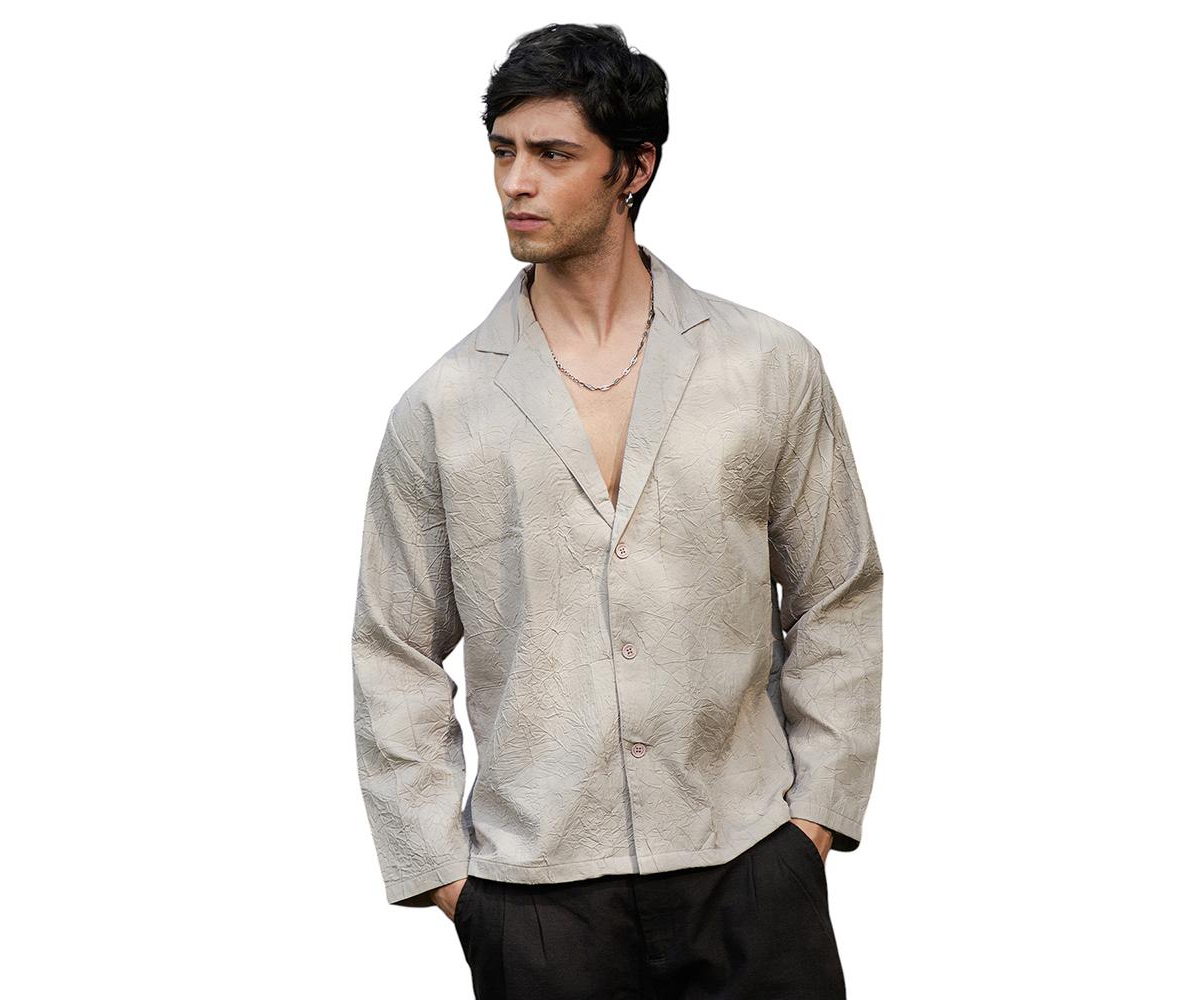 Click here for Campus Sutra Mens Ecru Beige Wrinked Korean Oversi... prices