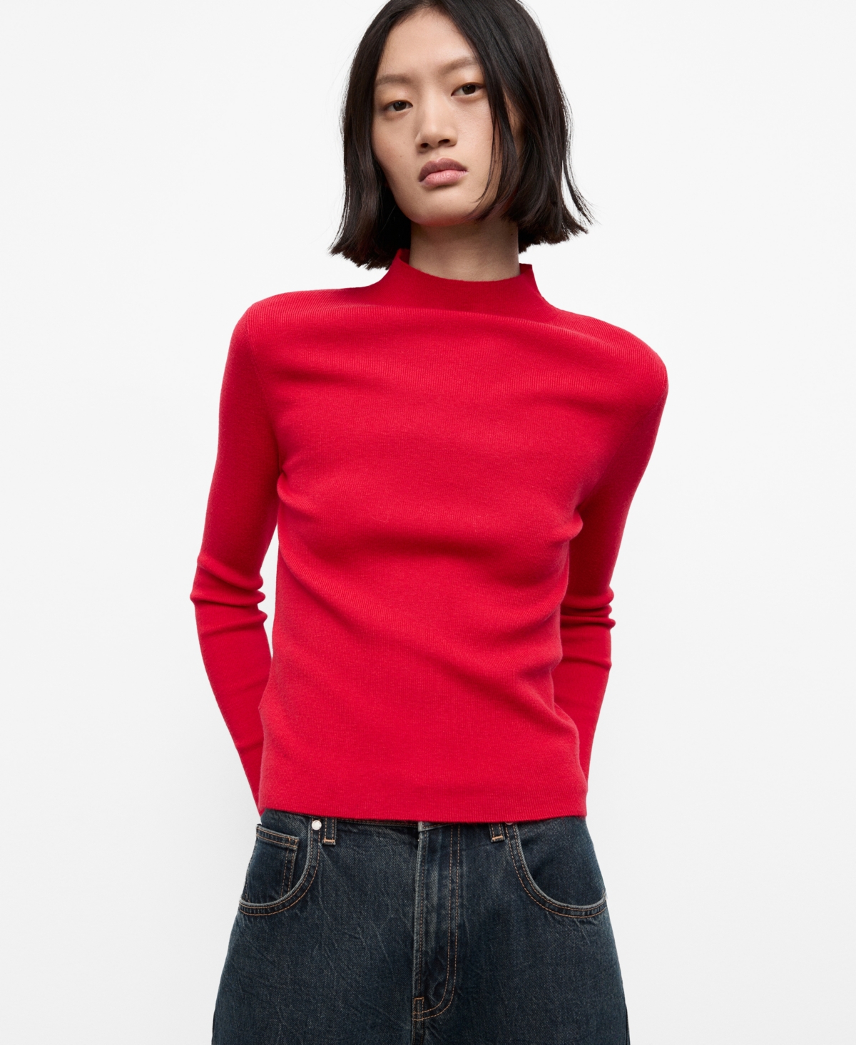 Click here for Mango Womens Perkins Neck Fitted Sweater - Red prices