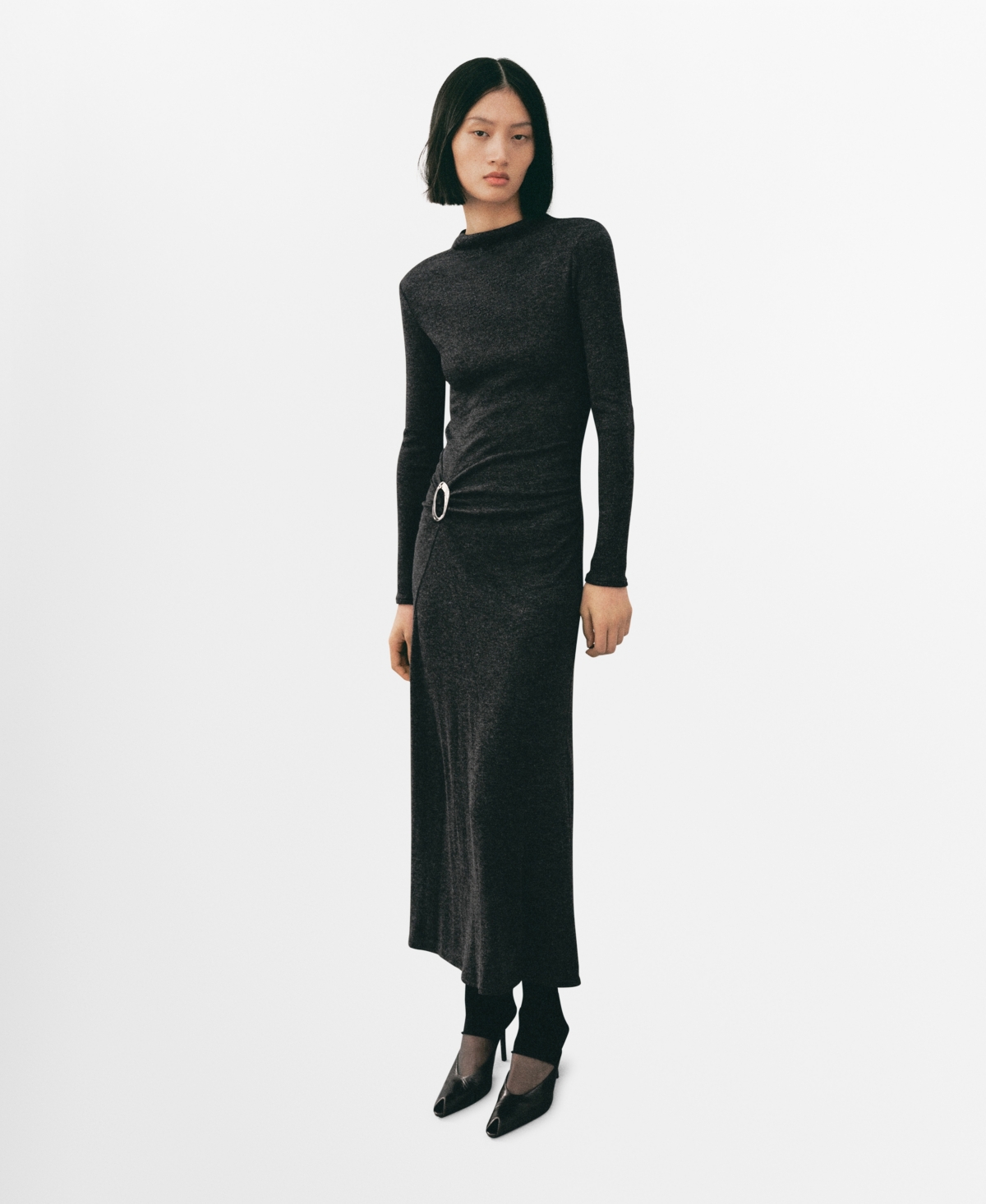 Click here for Mango Womens Ring Detail Ruched Dress - Grey prices