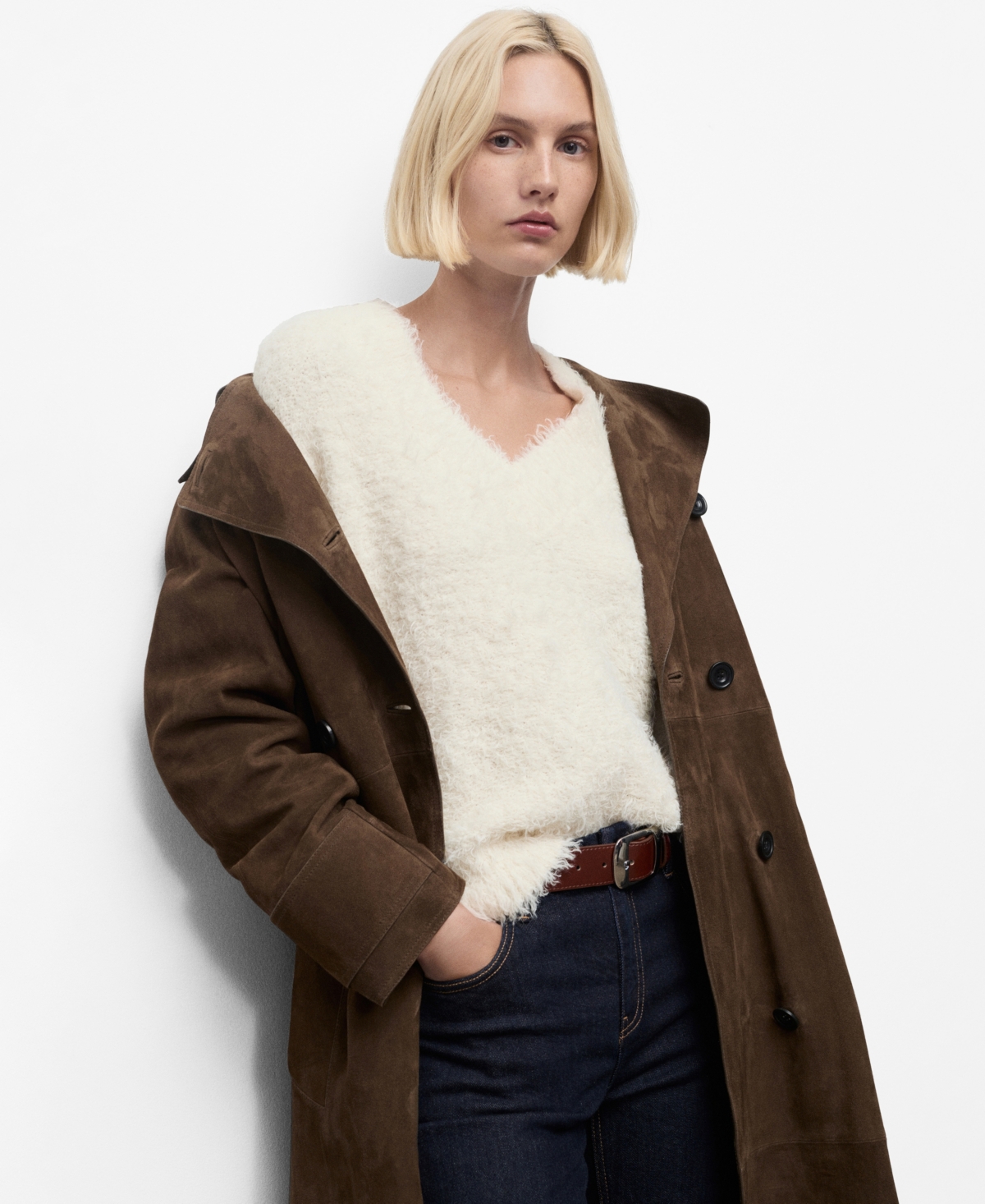 Click here for Mango Womens Fur-Effect Knitted Sweater - Ecru prices