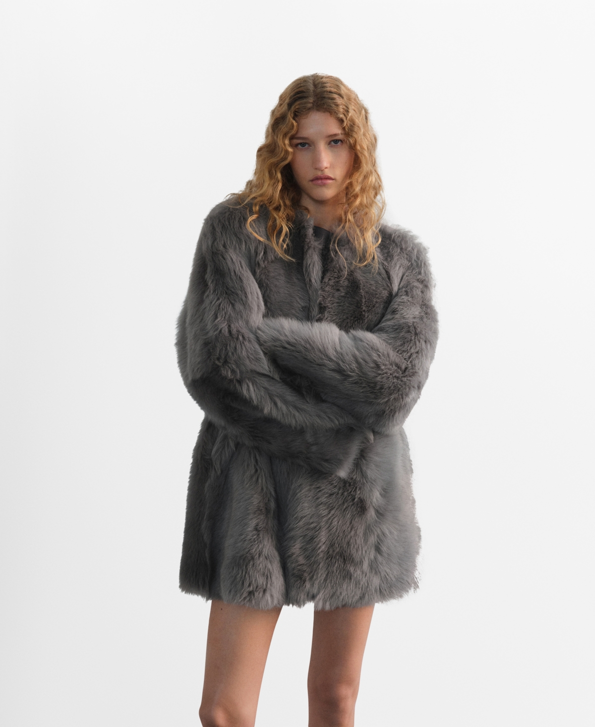 Click here for Mango Womens Reversible Fur Coat - Gray prices
