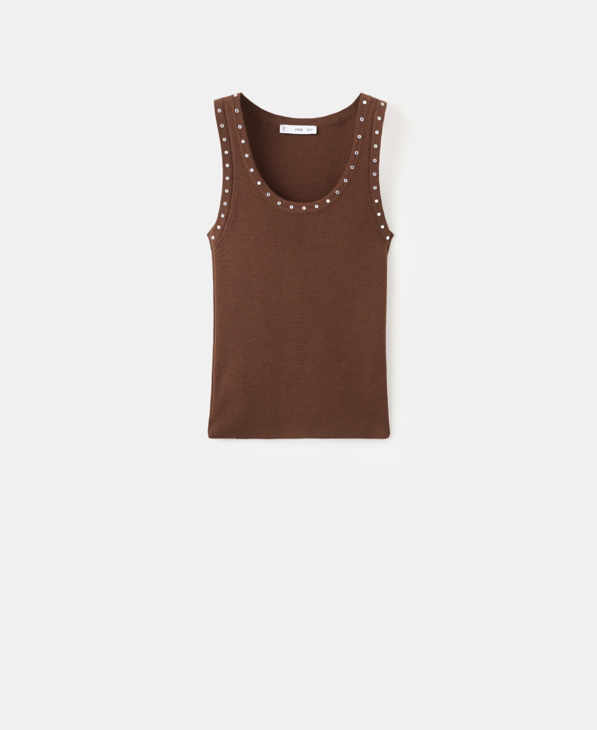 Click here for Mango Womens Knitted Studs Top - Brown prices