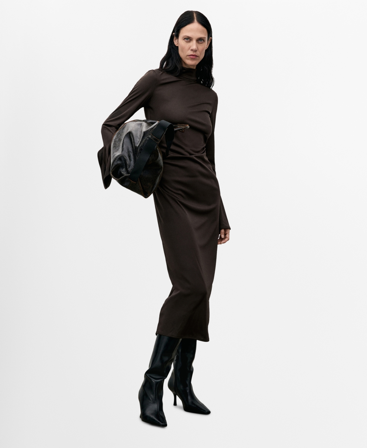 Click here for Mango Womens Bell Sleeves Fitted Dress - Brown prices