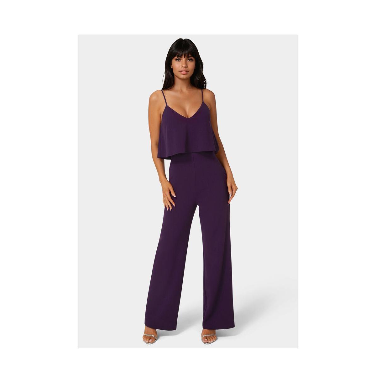 Click here for Bebe Womens Ruffle Wide Leg Jumpsuit - Eggplant prices