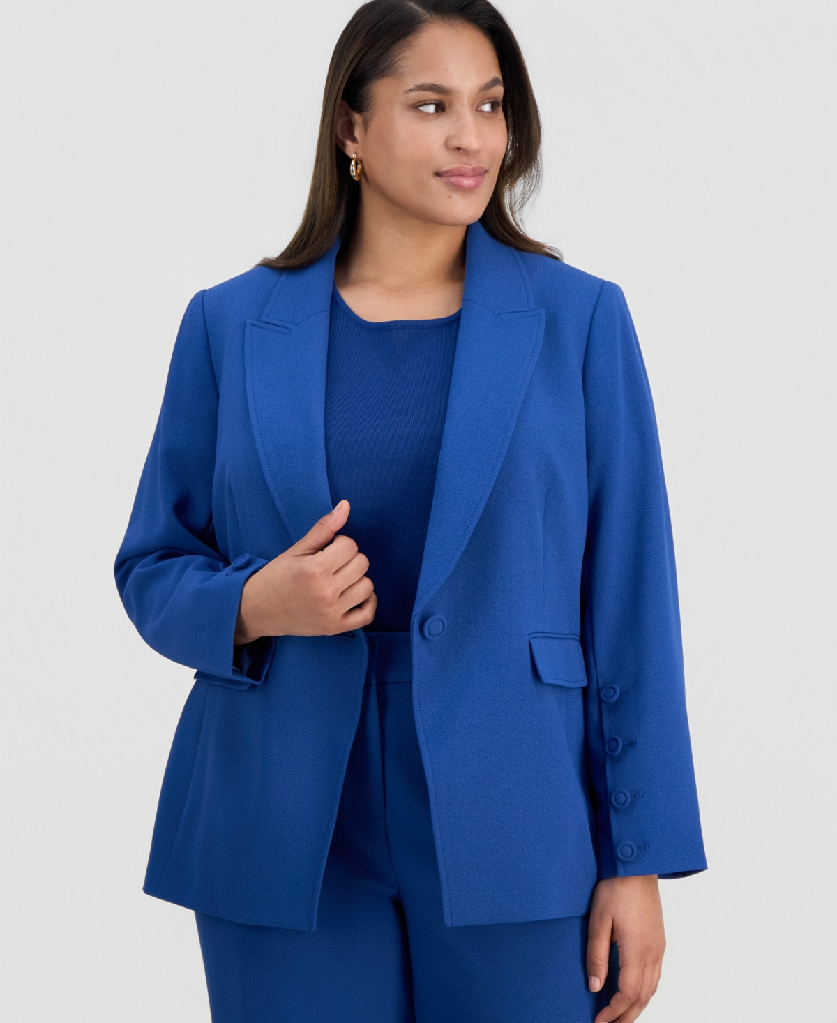 Click here for Tahari Asl Plus Size One-Button Long-Sleeve Blazer... prices