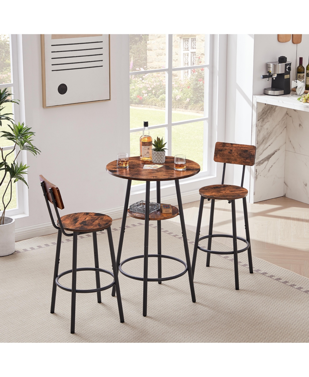 Click here for Casainc Round Stool Set with Shelf and Backrest -... prices