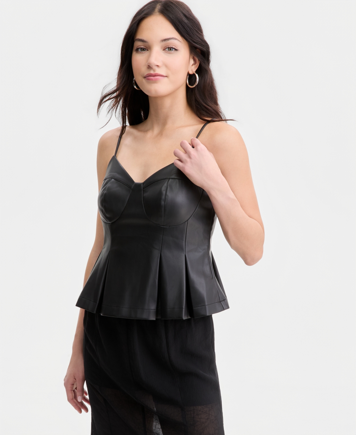 Click here for Bar Iii Womens Faux-Leather Peplum Top  Macys Excl... prices