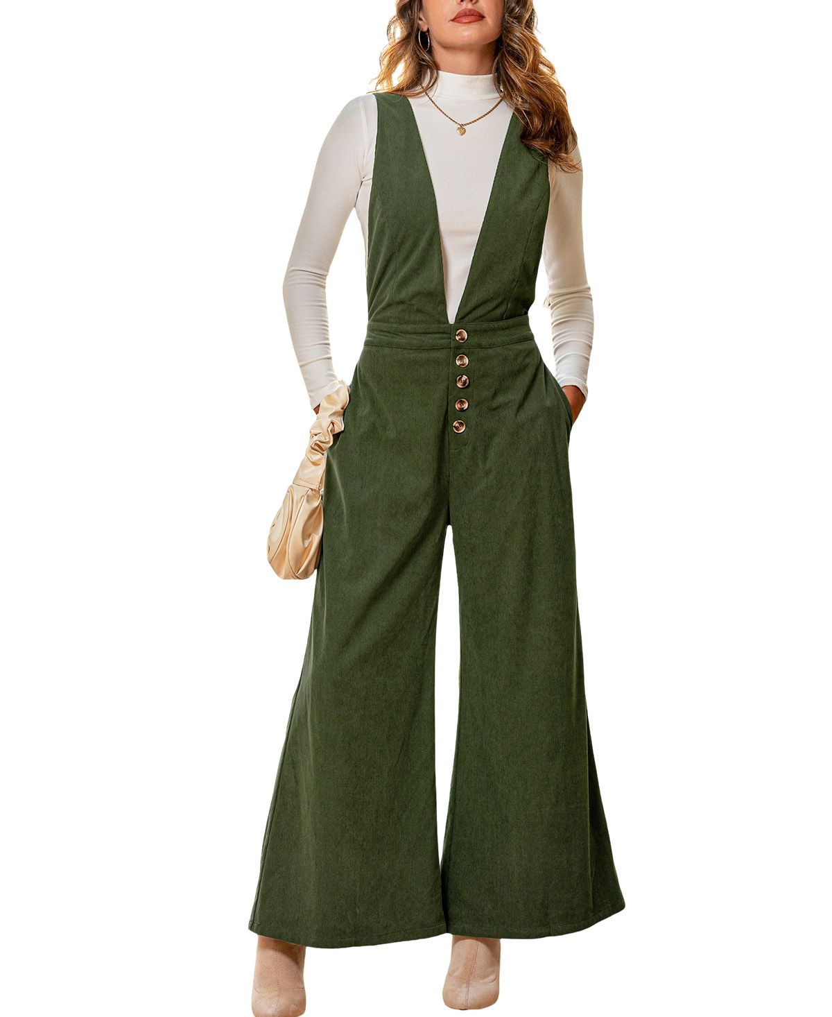 Click here for Cupshe Womens Deep V-Neck Wide Leg Jumpsuit - Gree... prices