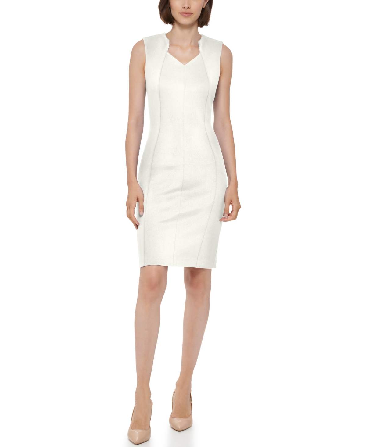 Click here for Calvin Klein Womens V-Neck Short Dress - Cream prices
