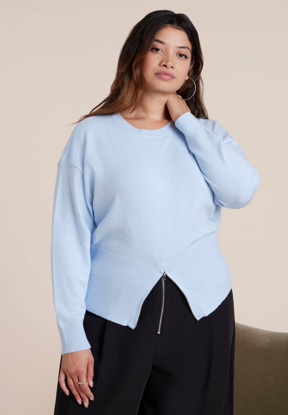 Click here for Eloquii Womens Zipper Hem Sweater - Crystal blue prices