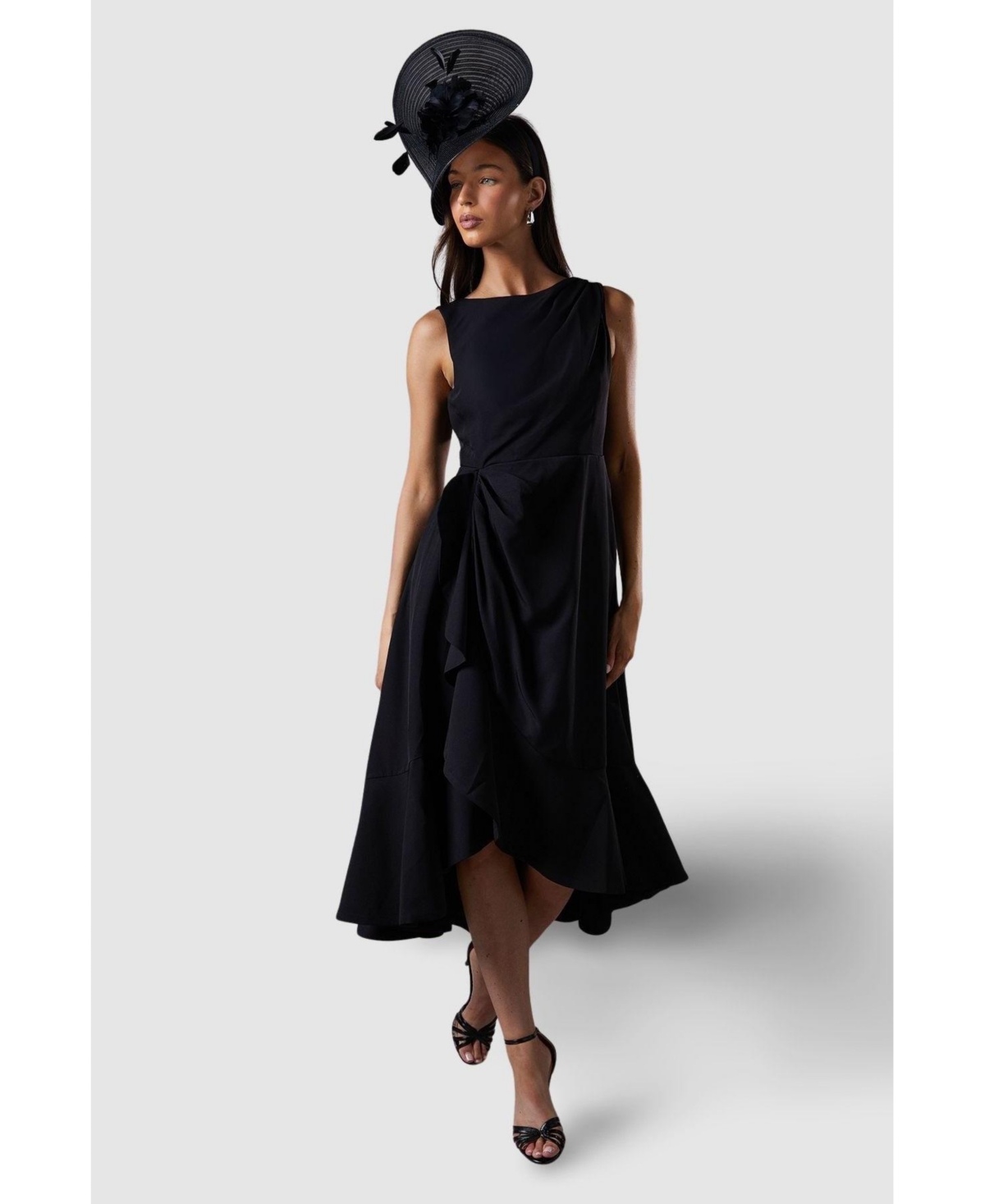 Coast Crepe Ruffle Dress With Low Back - Black